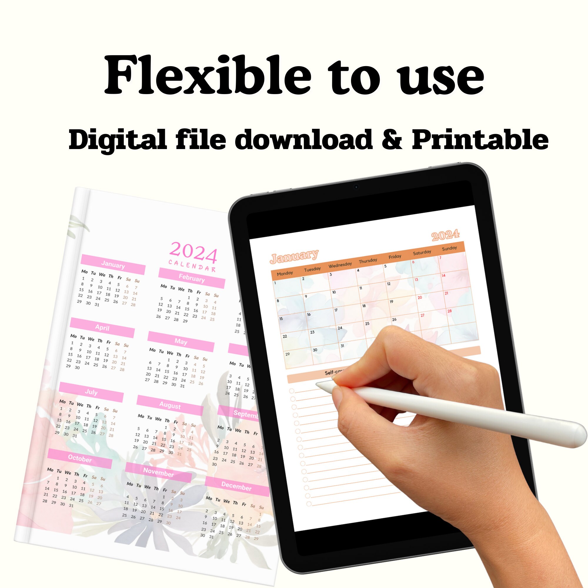 Year at a Glancedigital Calendar Templatedigital Planner 2024planner ...