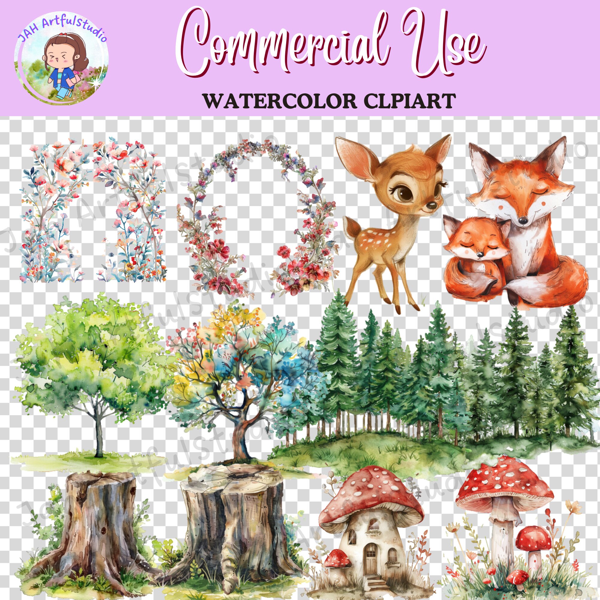 Boho Woodland Animals Clipart Watercolor, Safari Animals Clipart, Cute ...