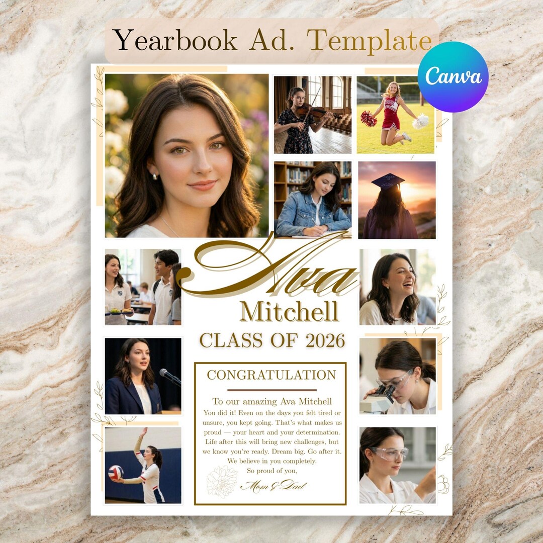 Yearbook Ad Template for Daughter | Full Page Senior Tribute | Canva ...