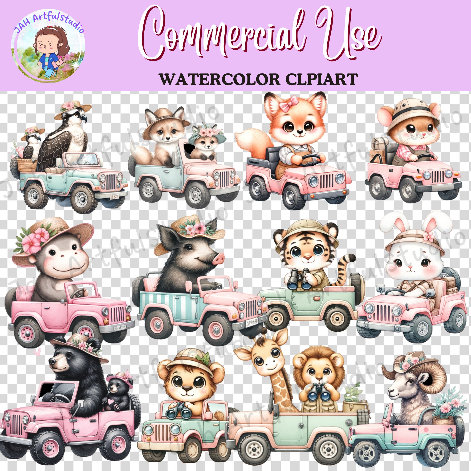 Pink Safari Clipart, Nusery Art, Animal PNG, Cute Jungle Animals ...