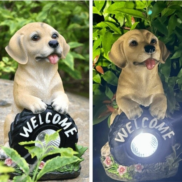 Solar Light Dog Statue - Etsy