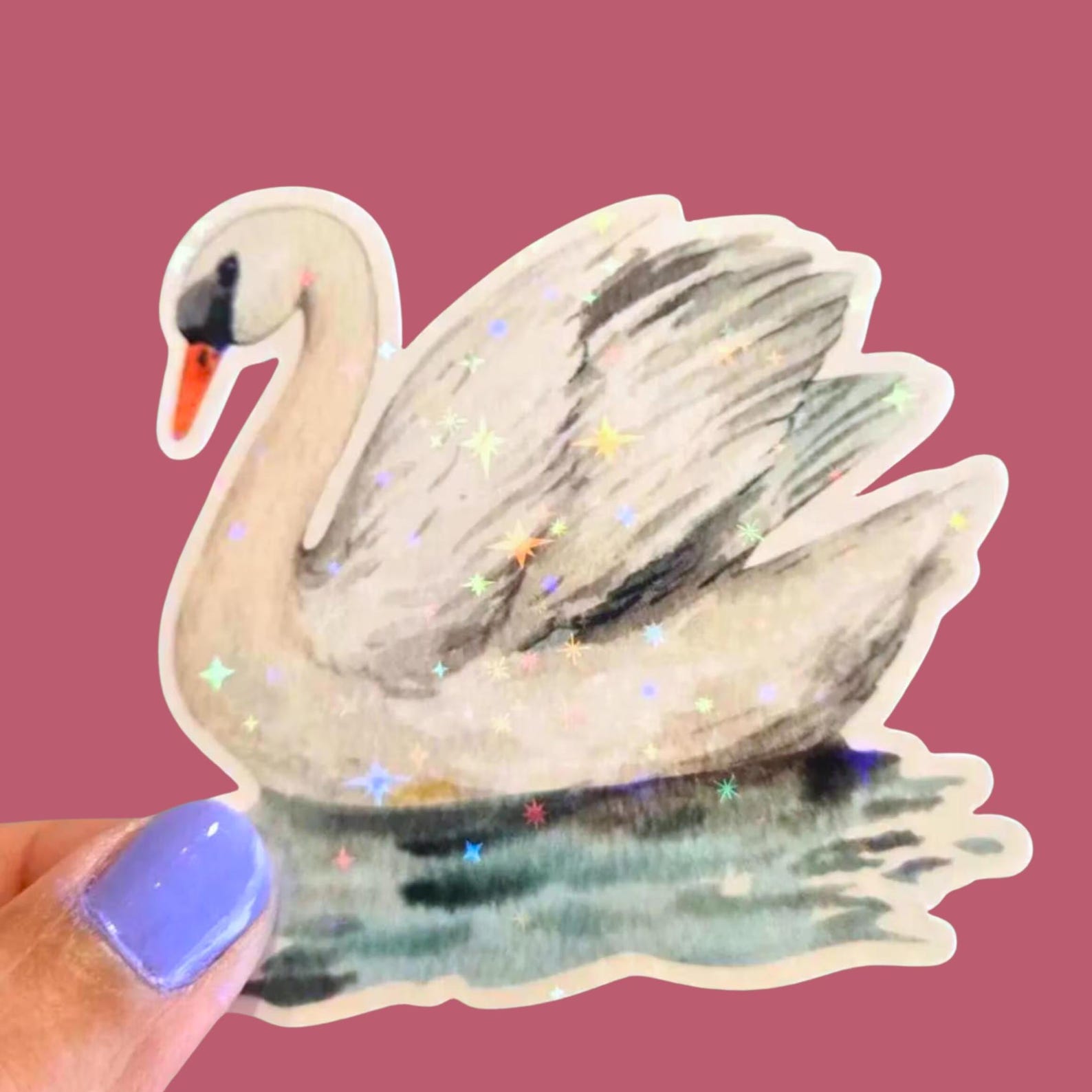 Romantic Swan Sticker / Holographic Waterproof Cup Decal - Etsy
