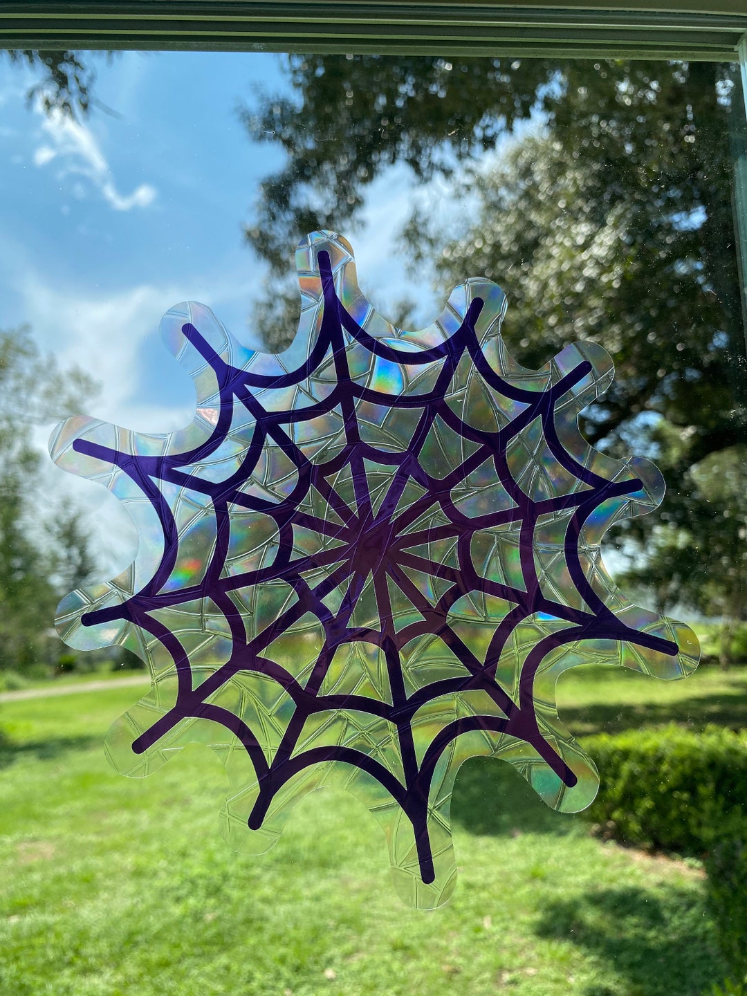 Spider Web Suncatcher / Halloween Window Cling / Renter Friendly ...