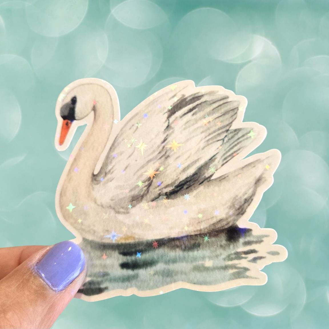 Romantic Swan Sticker / Holographic Waterproof Cup Decal - Etsy