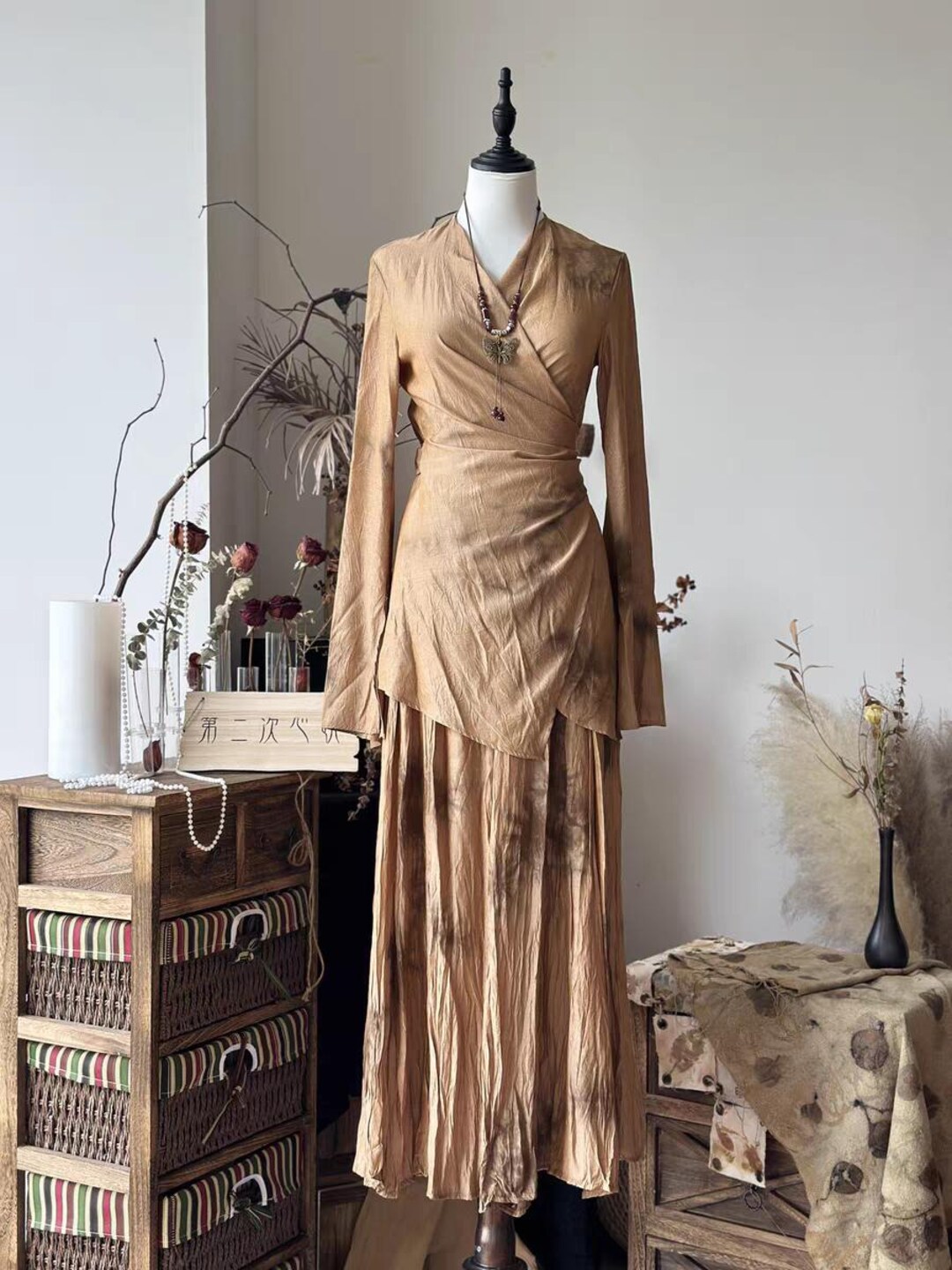 Handmade Plant-dyed Cotton Hanfu Kimono Traditional Chinese Robe Boho ...