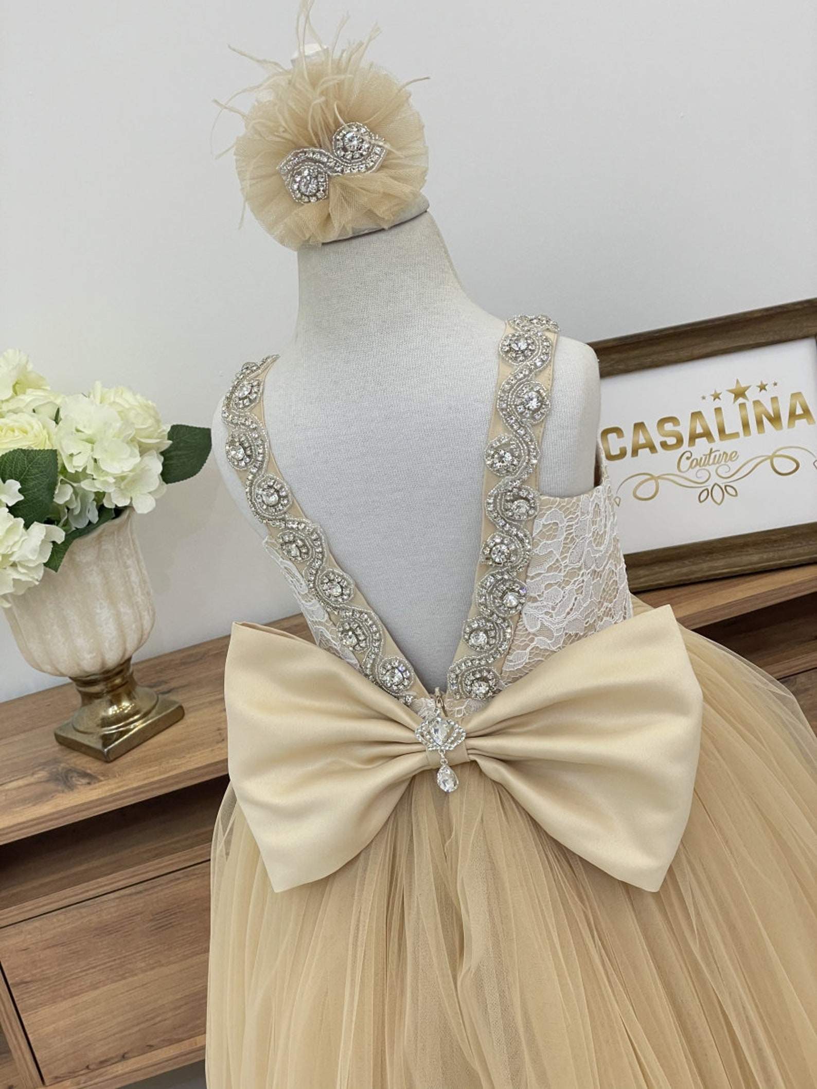 Alexandra Dress. Gold Color Dress V Model Back Jewel Detail - Etsy