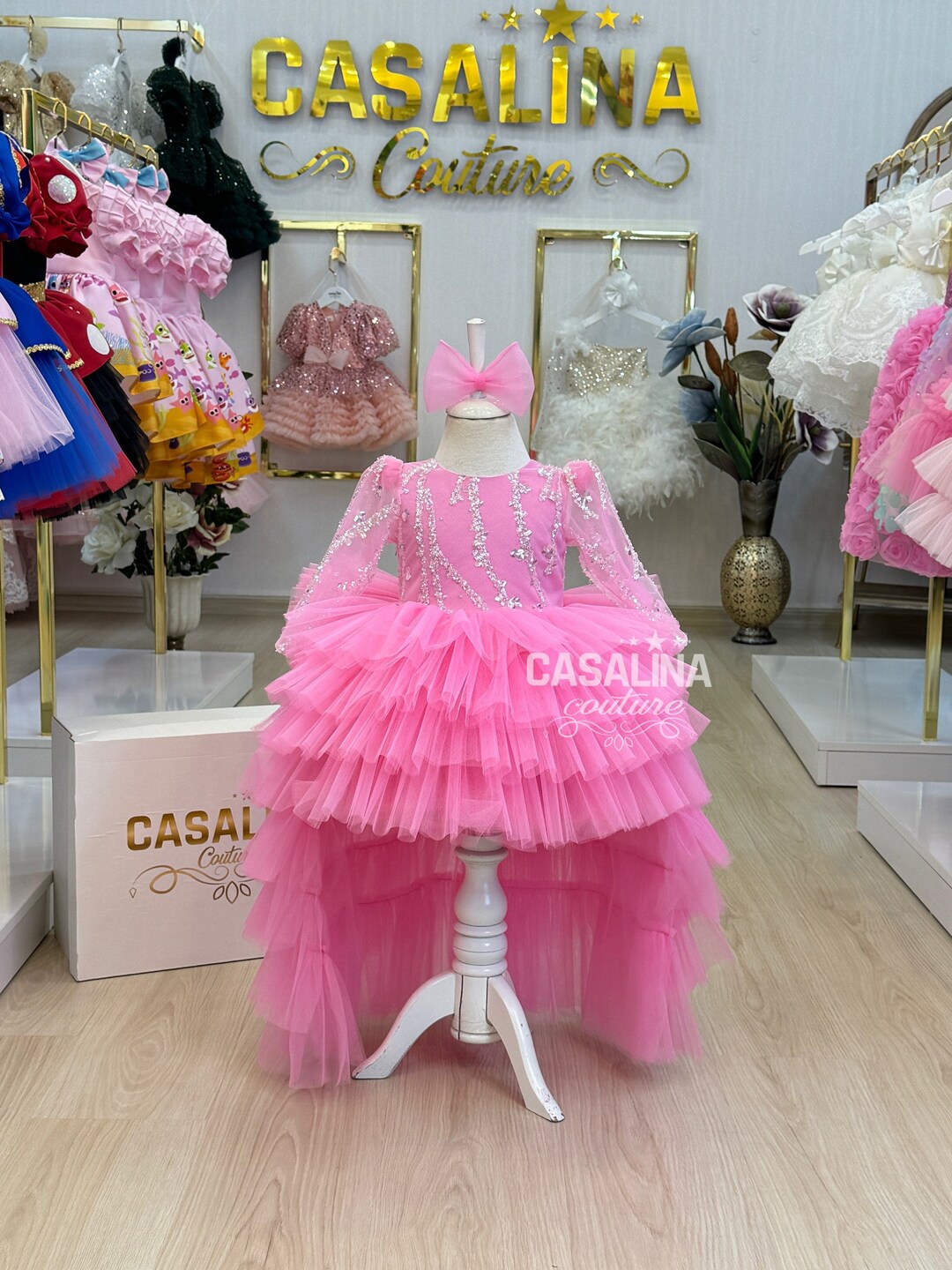 Pink Princess Dress. Layered Tulle, Fluffy Knee-length Baby Girl Dress ...