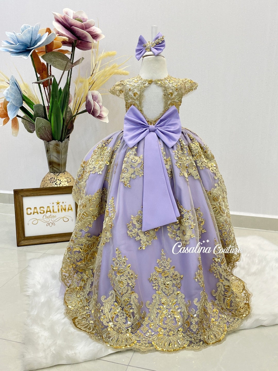 Janessa Dress Lavender-gold. Long Tail Lavender Princess Dress, Gold ...