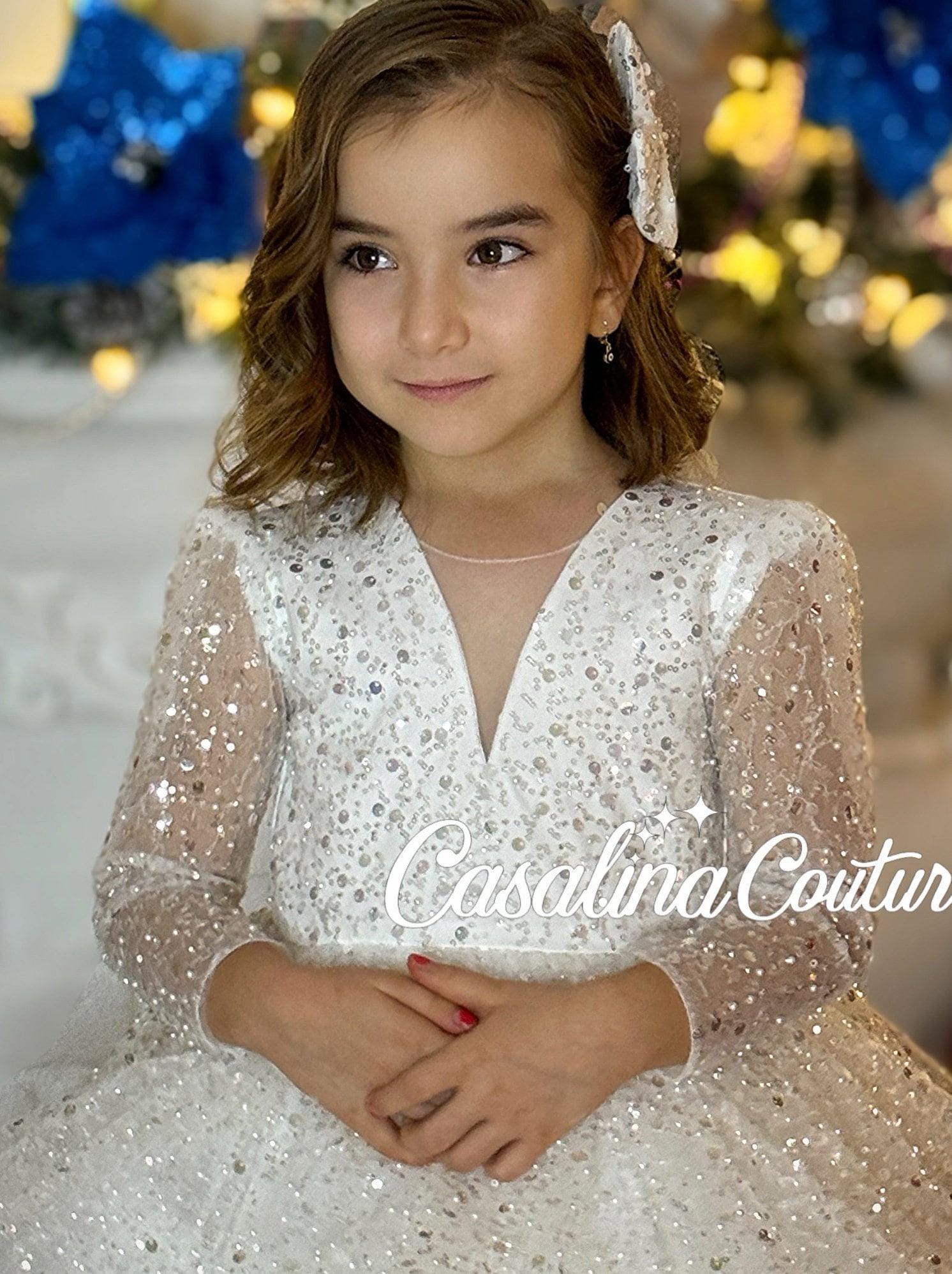 White Sequin Baby Girl Dress: Sparkly Princess Occasion Gown - Etsy