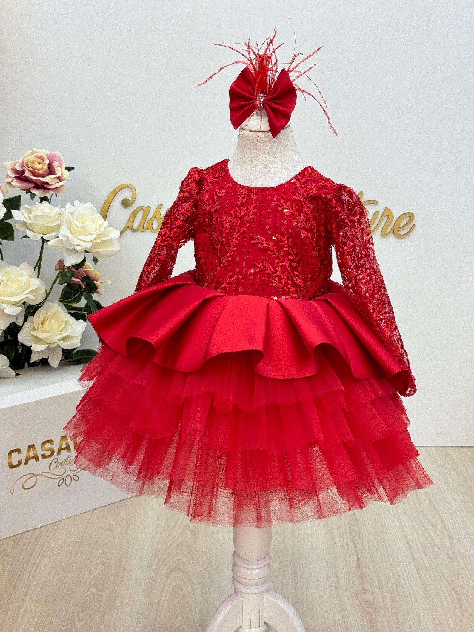 Cassandra Dress Shiny Red, Red Baby Girl Dress, Red Toddler Dress, 1'st ...