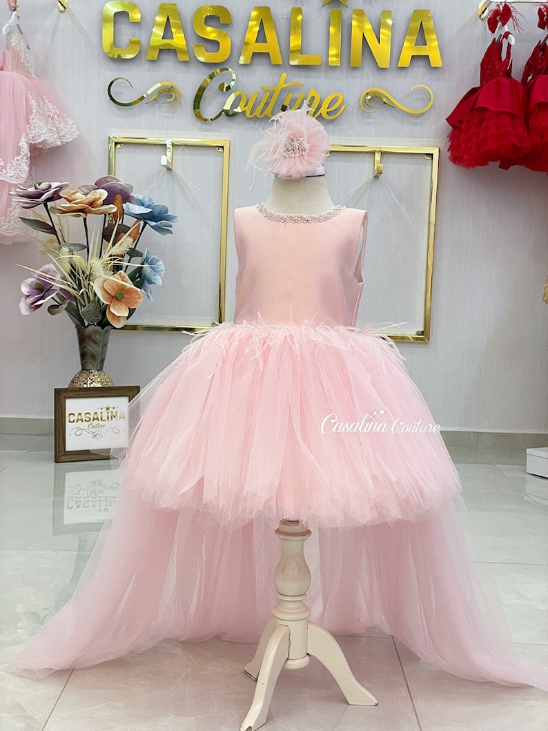 Sarah Dress Pink. Pink Knee-length Long Tail Fluffy Baby Girl - Etsy