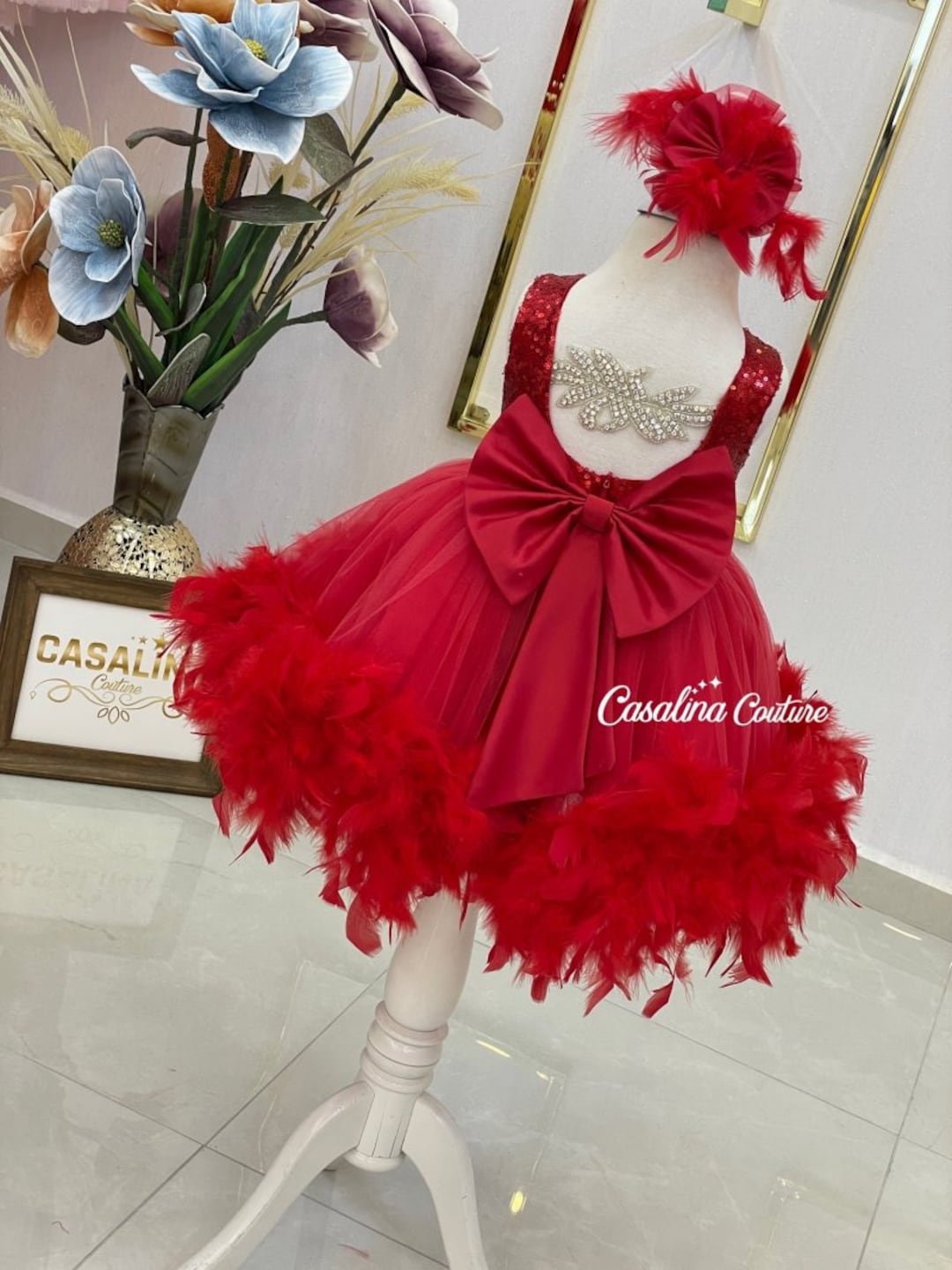 Red Baby Girl Dress. Red Sequined Dress. 1st Birthday Baby Girl Dress ...