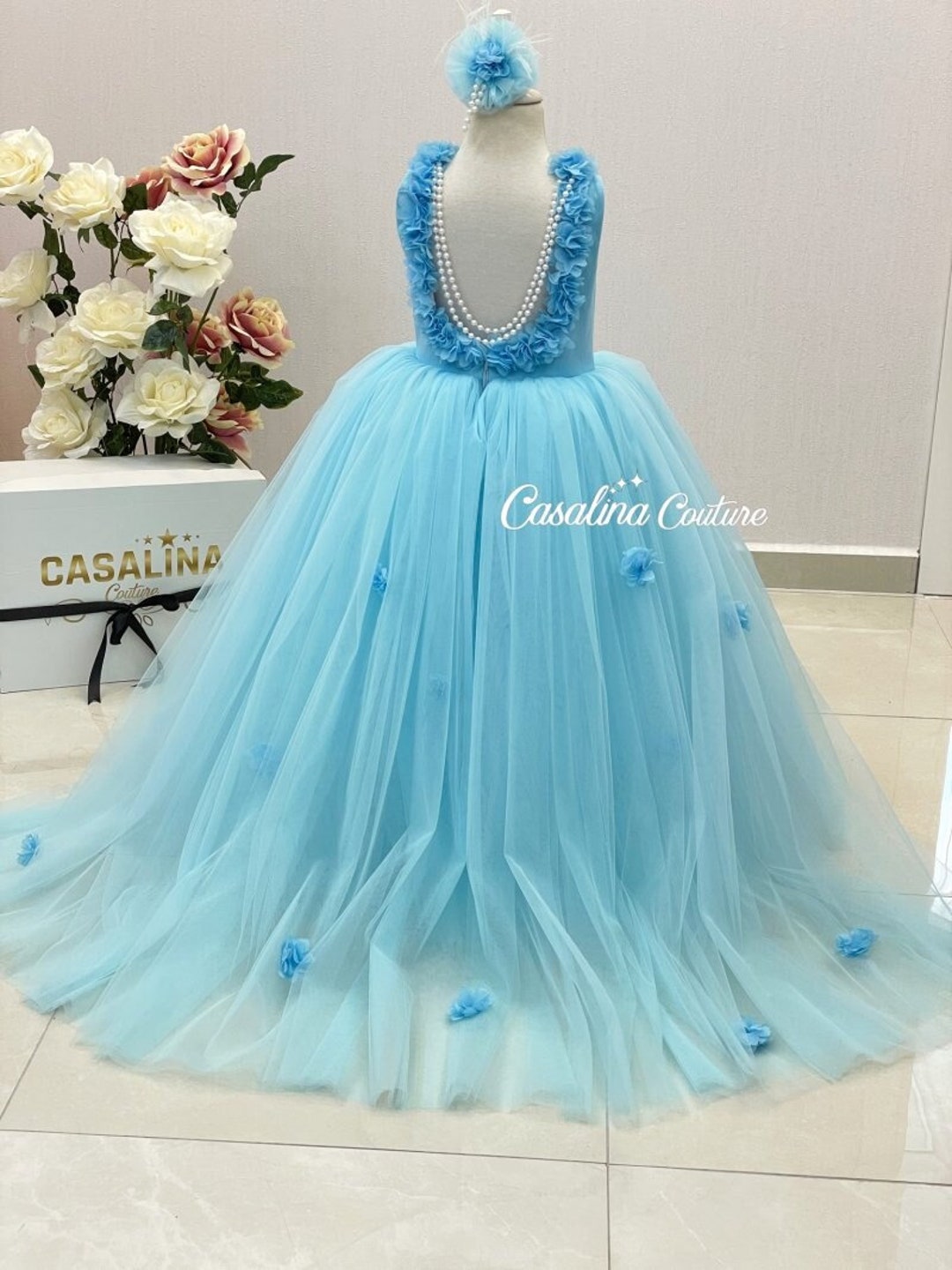 Tiffany Blue Long Princess Dress, Blue Birthday Party Dress Baby Girls ...