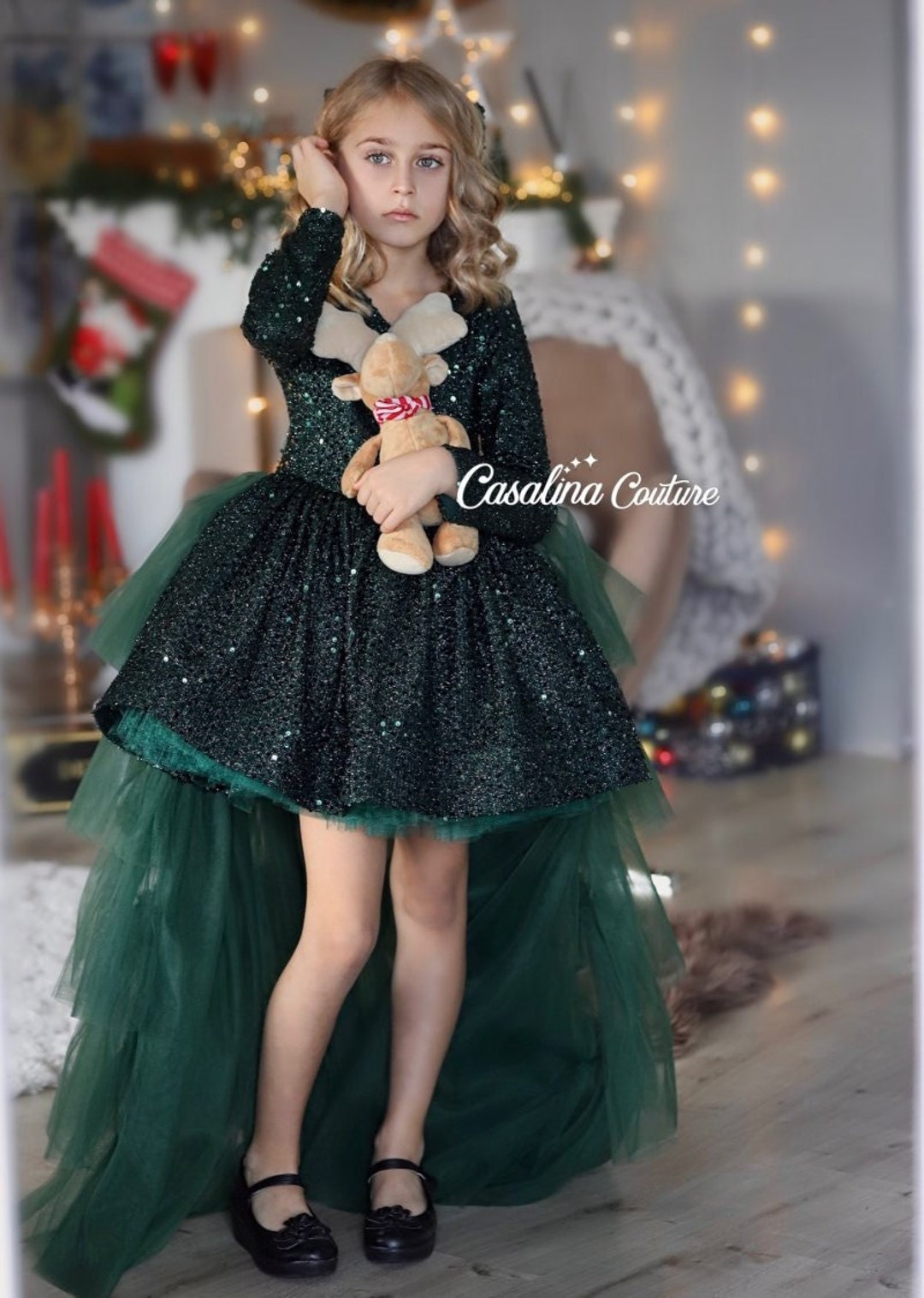 Regina Dress Emerald, Emerald Dress, Emerald Baby Dress, Princess Bow ...