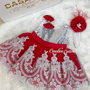 Maya Dress Red Silver. Baby Girl Dress Special Occasions. Silver Red ...