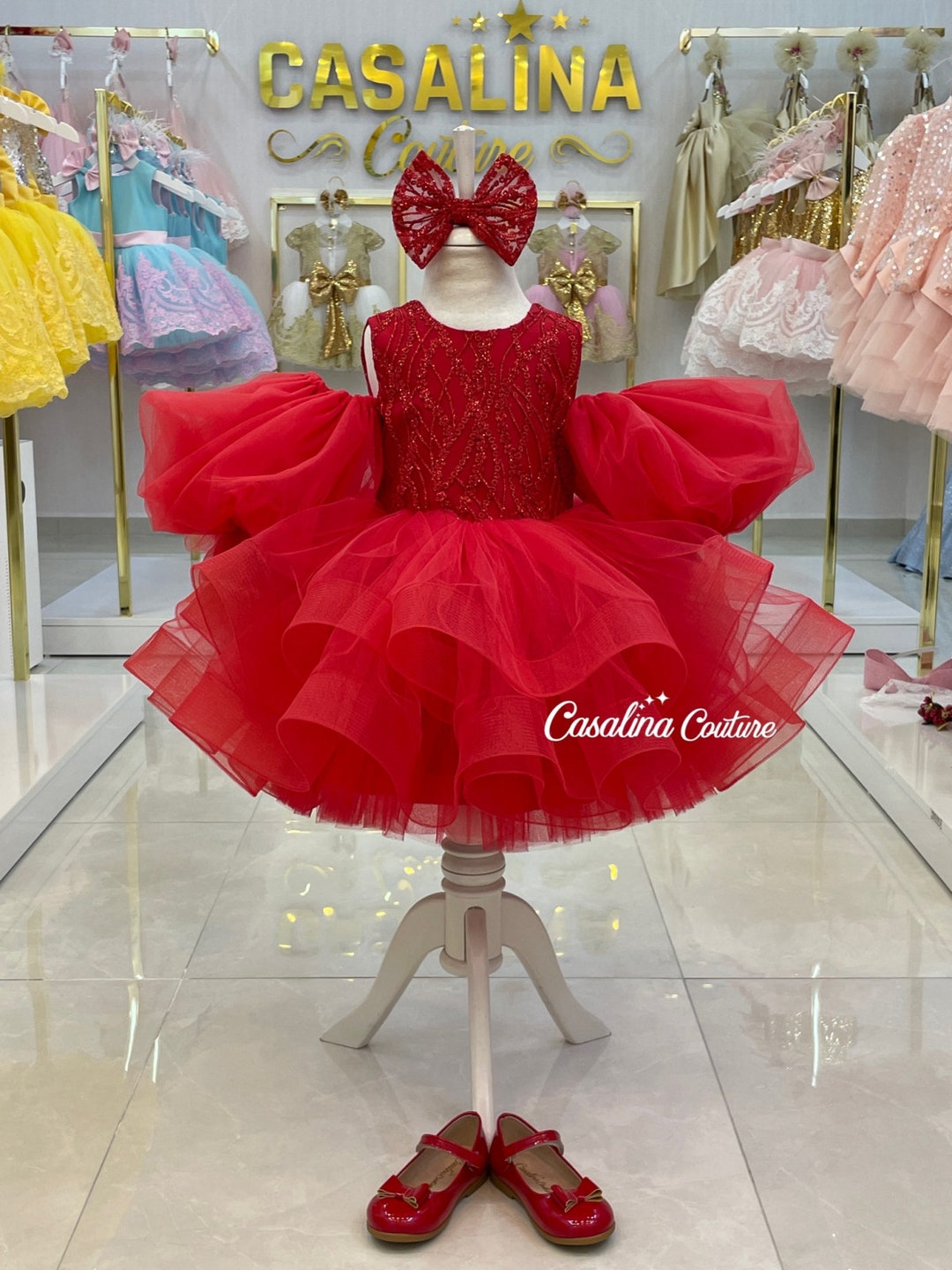 Genesis Dress. Red Baby Girl Dress, Red Puffy Fluffy Dress, 1'st ...