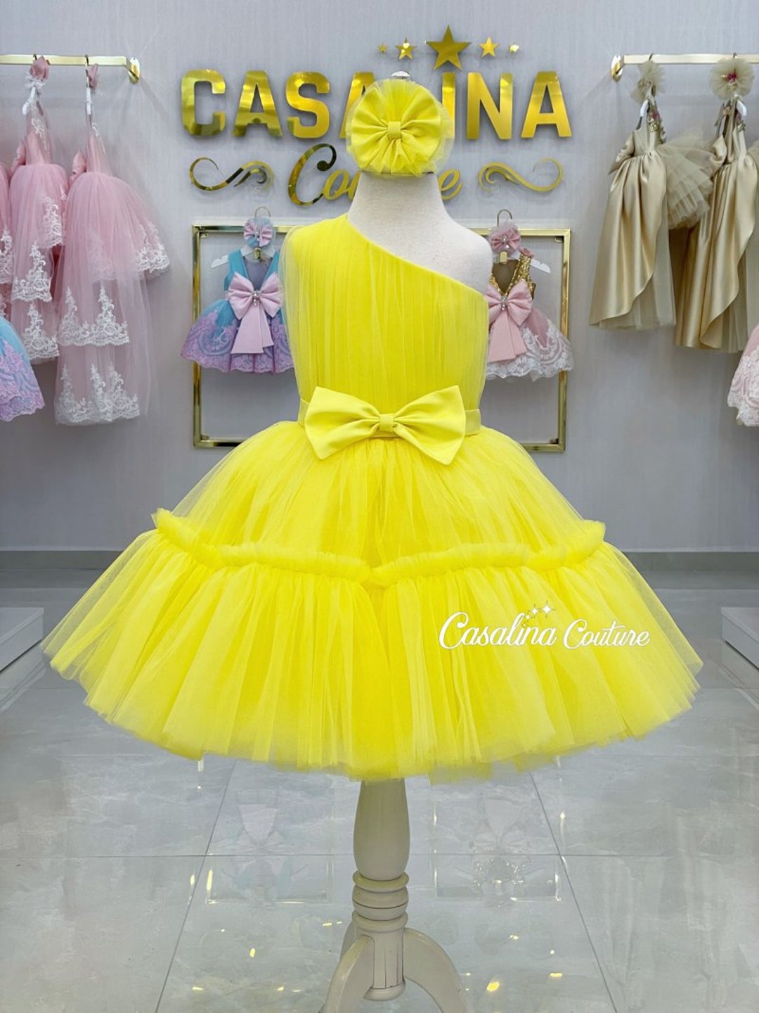 Cecile Dress Yellow, Yellow Baby Girl Dress, Yellow Tulle Girl Dress ...