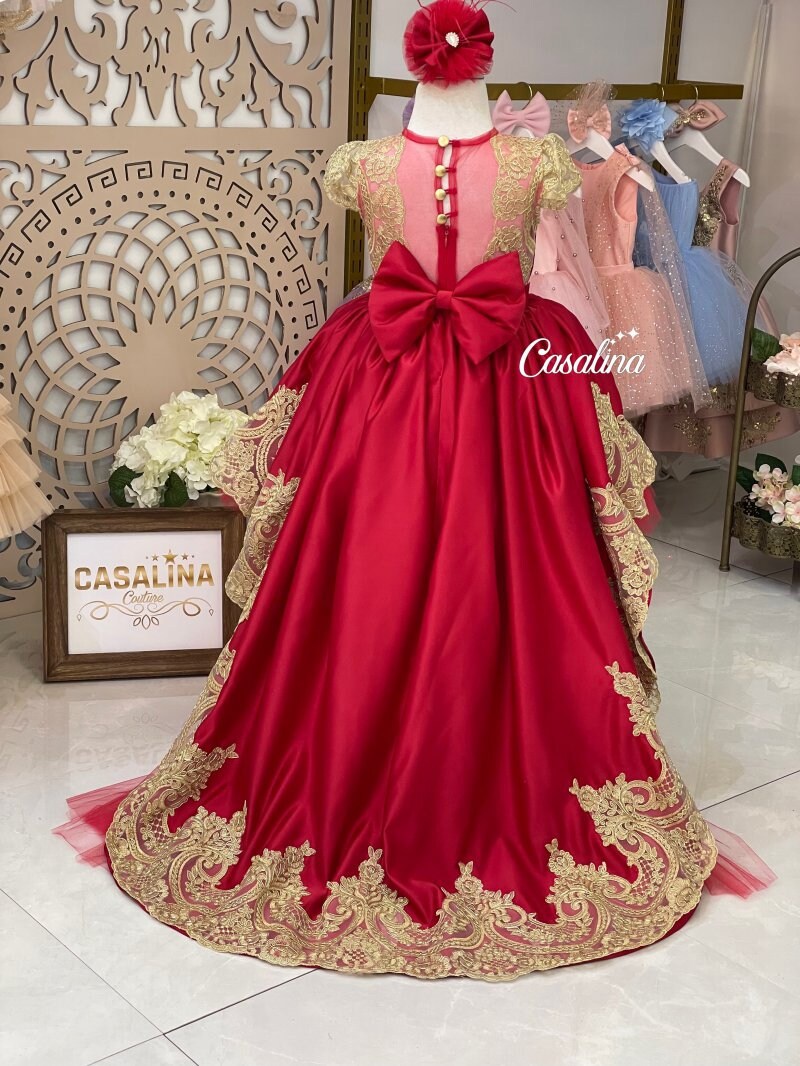 Tiffany Dress Red, Red Princess Dress With Long Tail, Puffy Knee Length ...