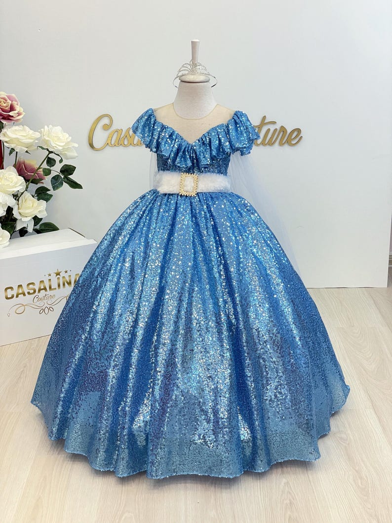 Elsa Dress Sequin. Princess Elsa Dress With Shiny Sequin Fabric. Fluffy ...
