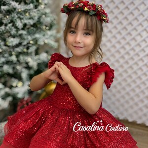 Cameron Dress Red. Red Fluffy Baby Girl Dress, Knee Length Red Toddler ...