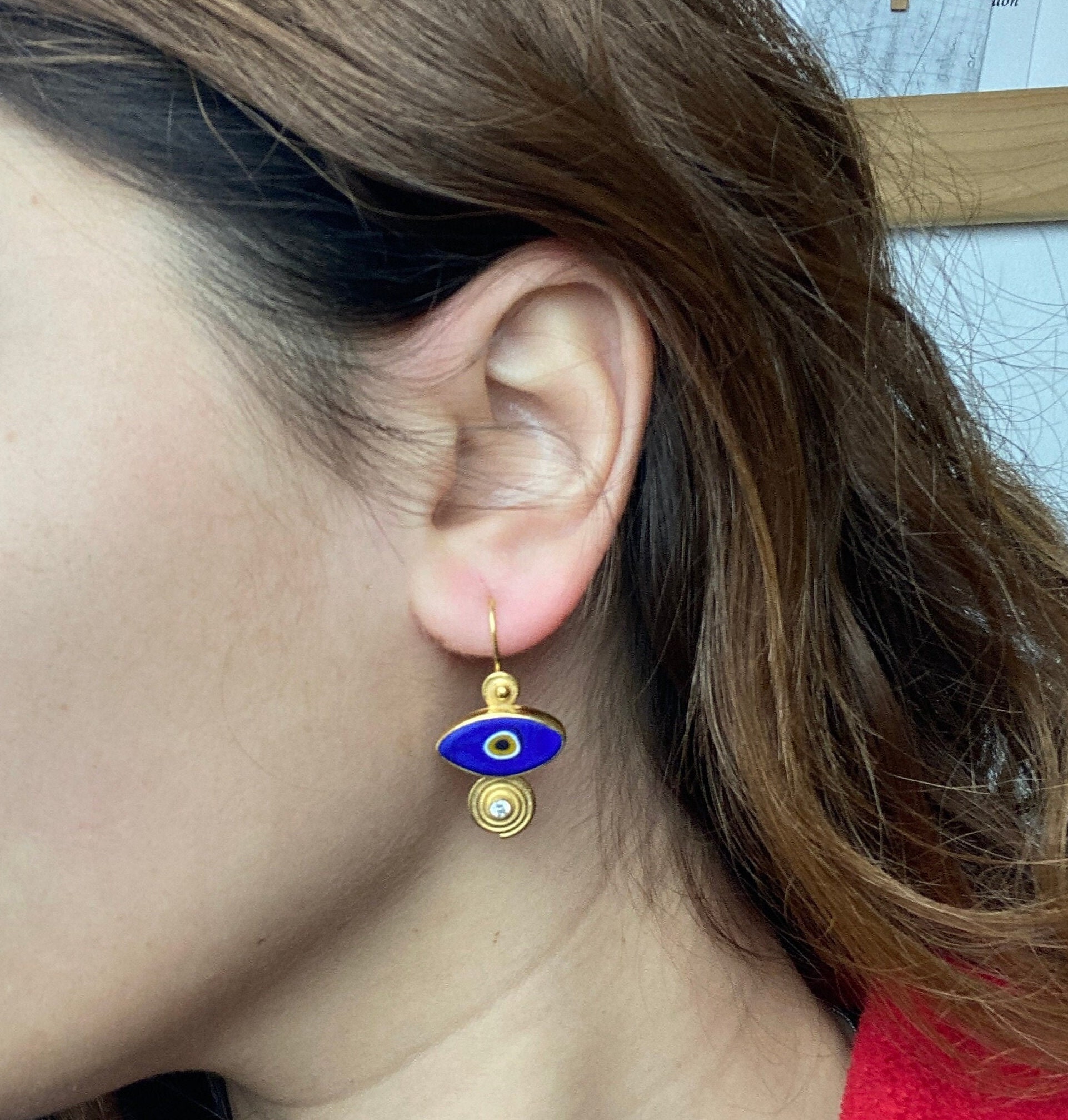 Makeitbylove Handmade Blue Evil Eye Dangle Earrings 925 K Sterling ...