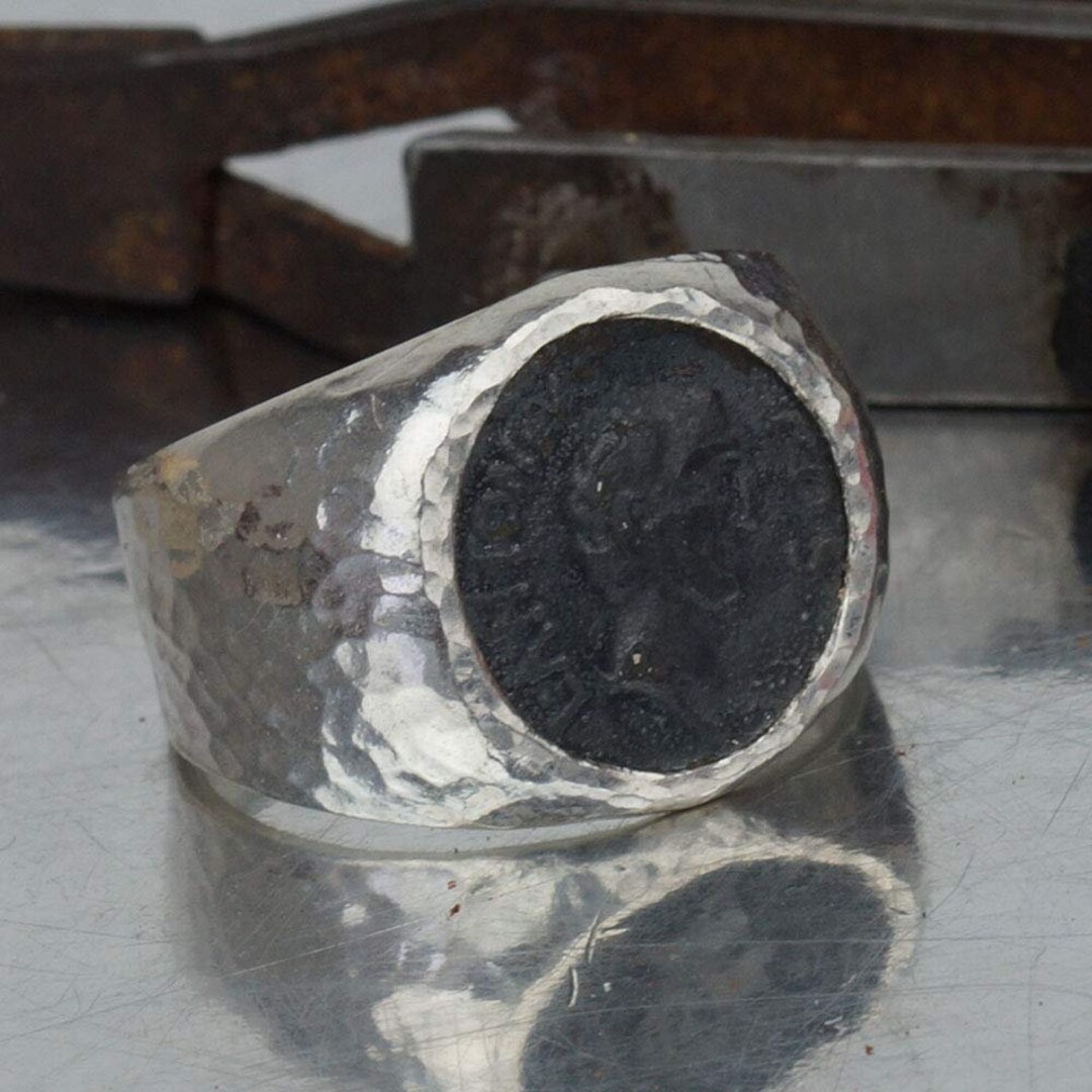 Large Signet Ring With Blackened Julius Caesar Coin Turkish Men's ...