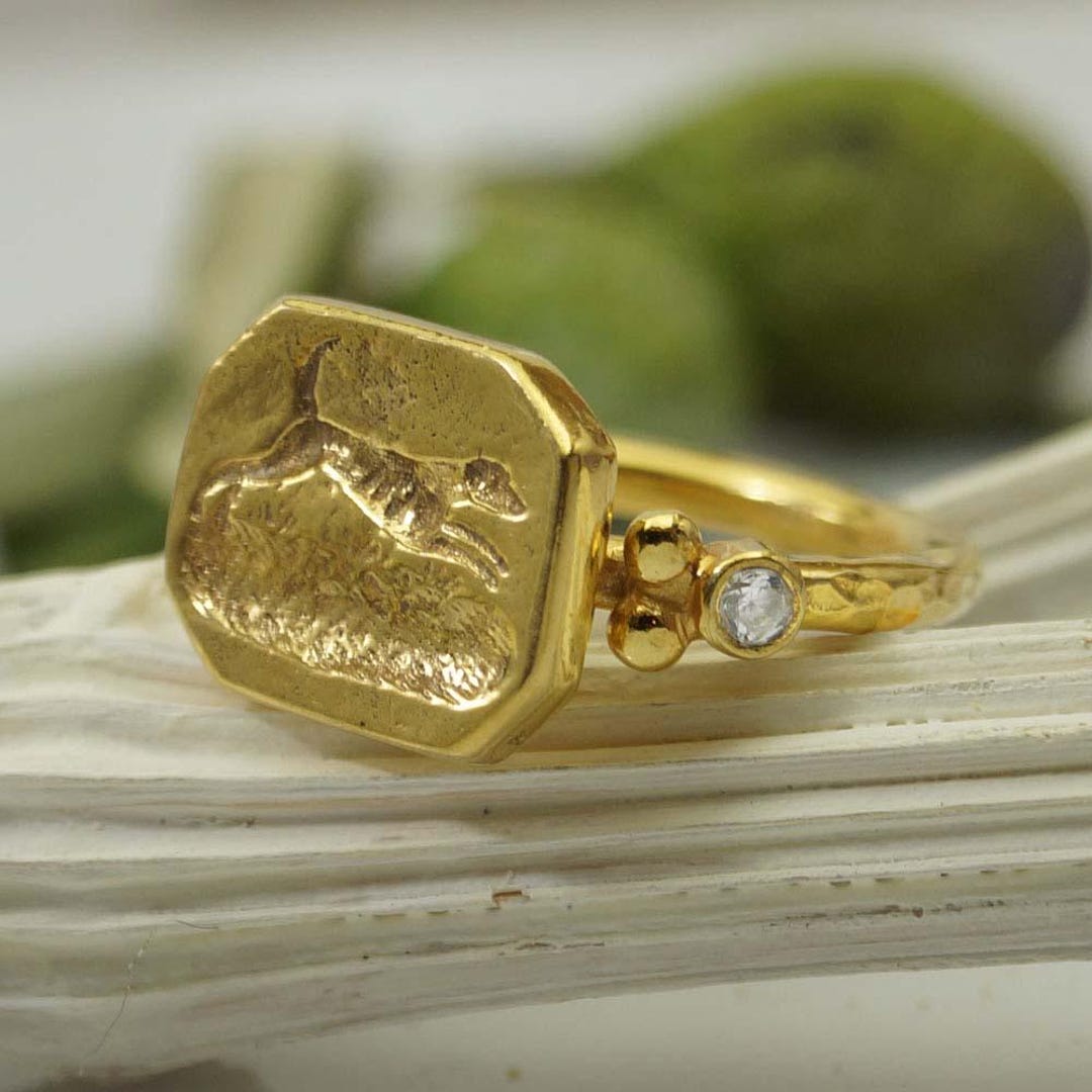 Greyhound Dog Coin Gold Ring 925 K Sterling Silver Gem&size Options ...