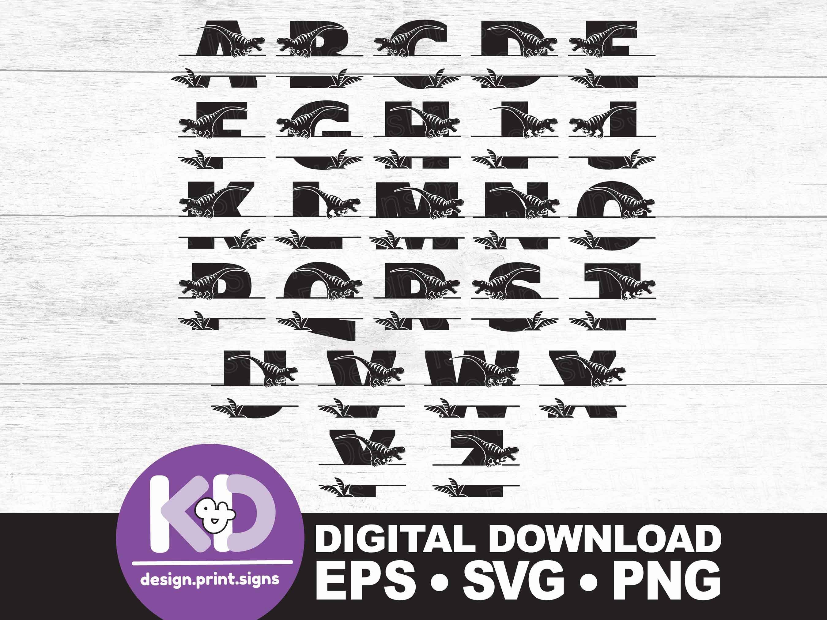 Dinosaur Alphabet, T-rex Split Monogram SVG, Eps & Png File, Split ...