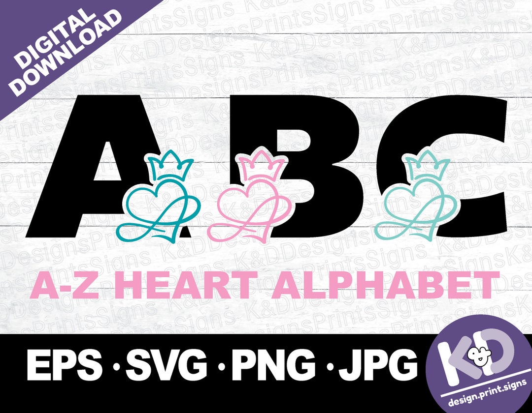 Heart Alphabet, Wedding Alphabet, Heart Font, Digital Download, Cricut ...