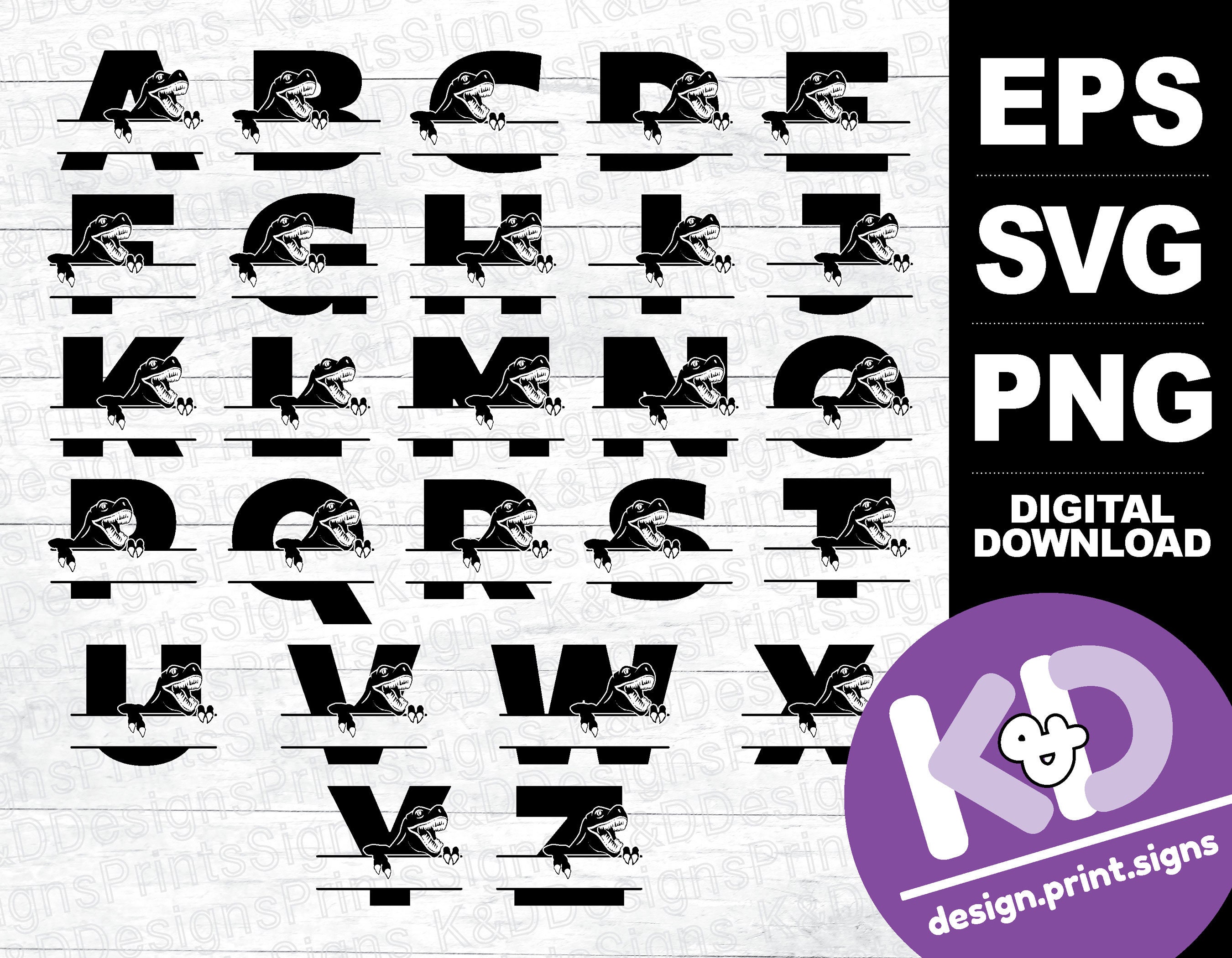 T-rex Alphabet, Dinosaur Alphabet, Split Monogram SVG, Eps & Png File ...