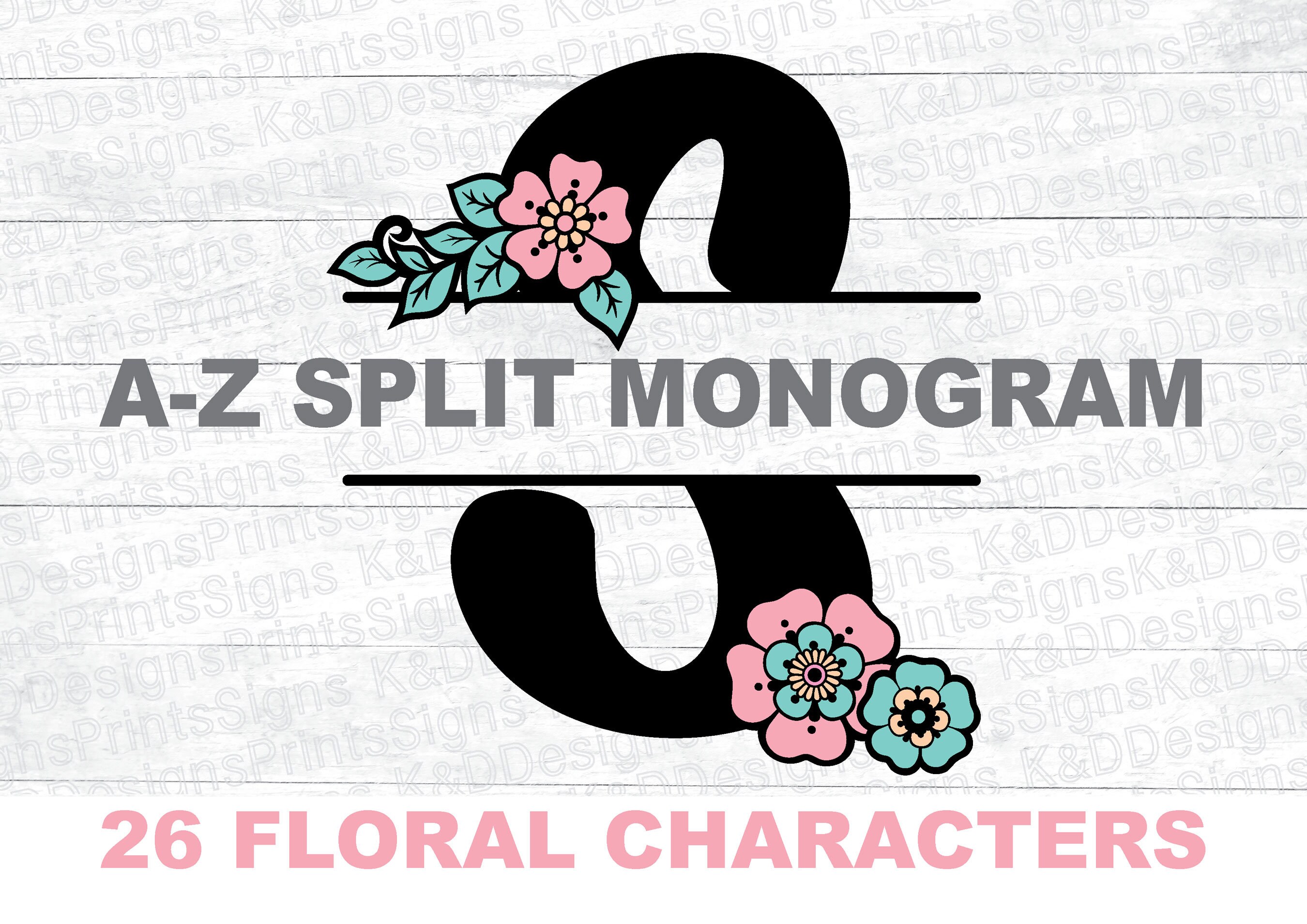 Flower Split Monogram Alphabet SVG, Eps & Png, Split Monogram Font ...
