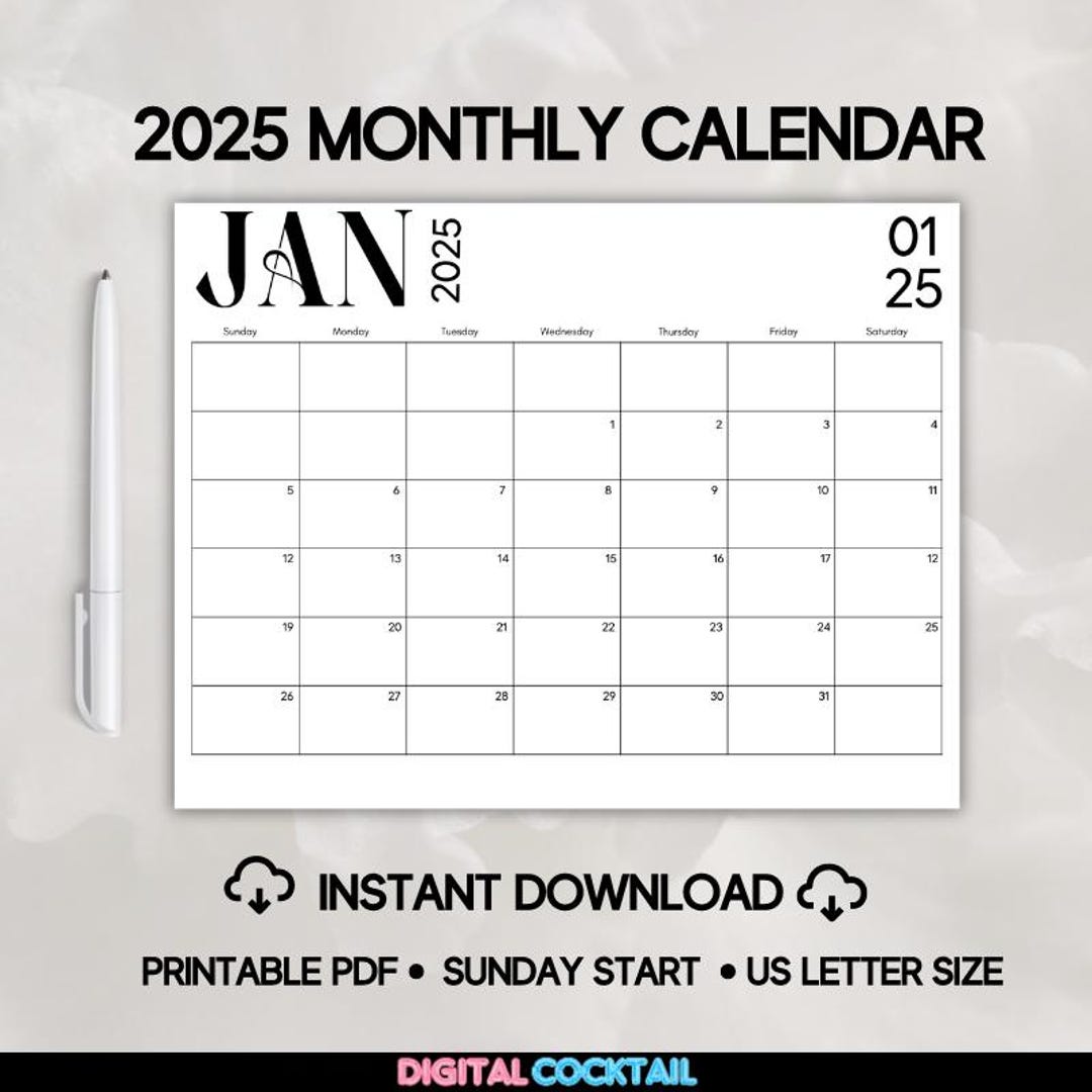 2025 DATED DIGITAL CALENDAR Minimalist Fillable Calendar Printable ...