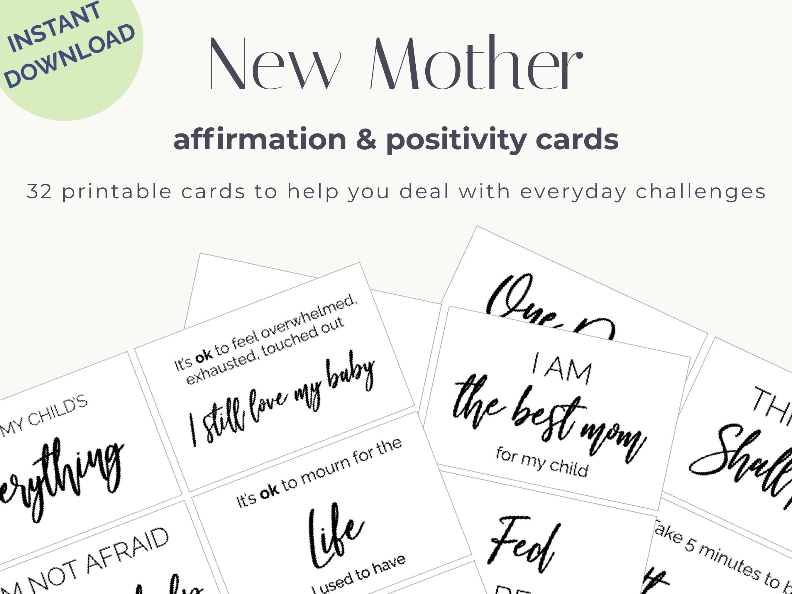 New Mom Positive Affirmation 32 Card Deck, Basic Set, Self Care, Mental ...
