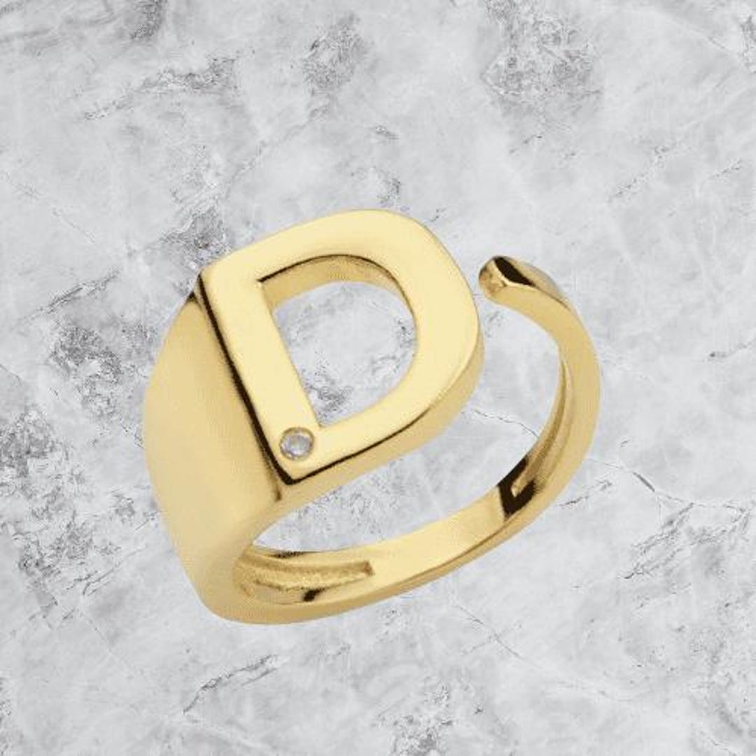 D Letter Ring – Custom Engraved Ring, Adjustable Personalized Jewelry ...