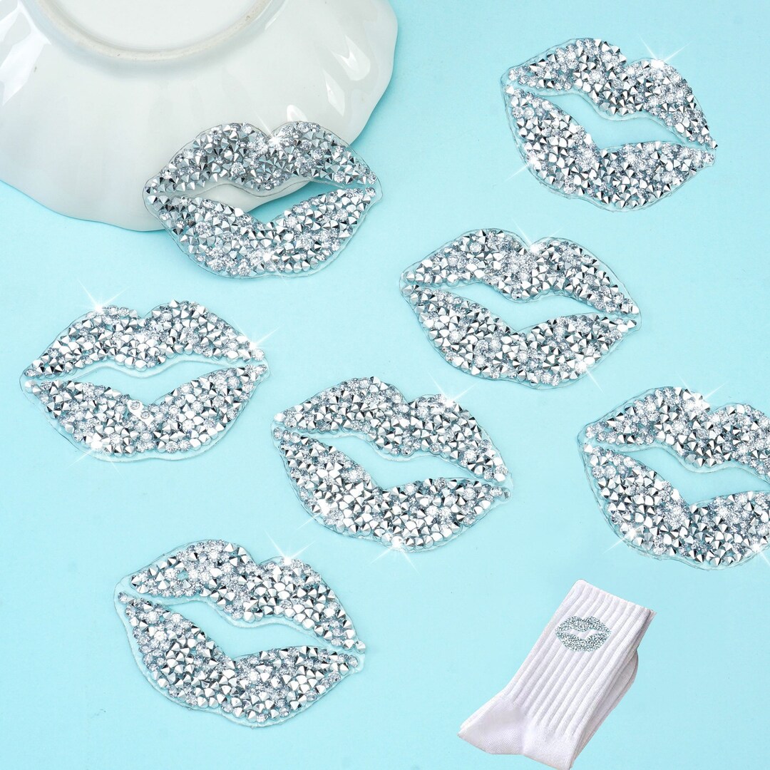 2pcs Lips Patch,silver Lips Rhinestone Patch,sparkling Lips Applique ...