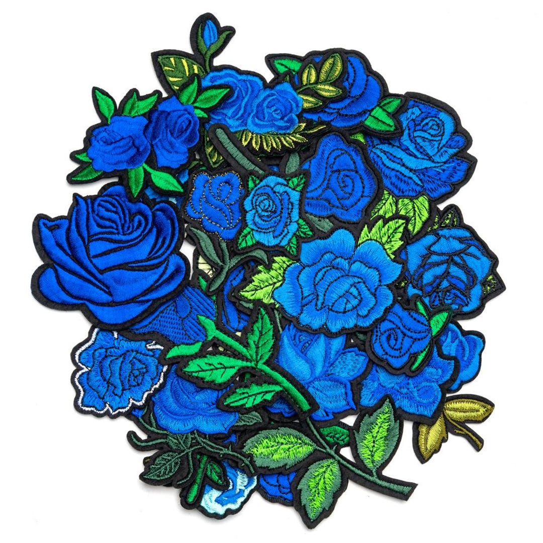 Blue Rose Patch,blue Enchantress Flower Floral Embroidered Patch,iron ...