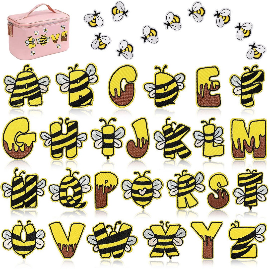 Bee Letter Embroidered Patches,cartoon Bees for 26 English Alphabet ...