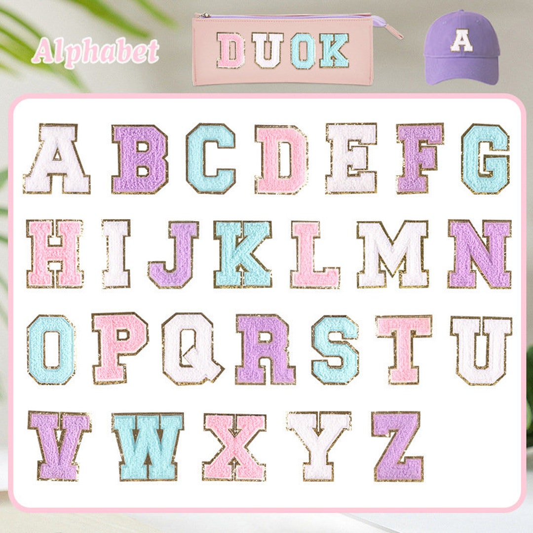 Color Glitter Embroidered Patch,3.2 Inch Letter Gold Glitter Chenille ...