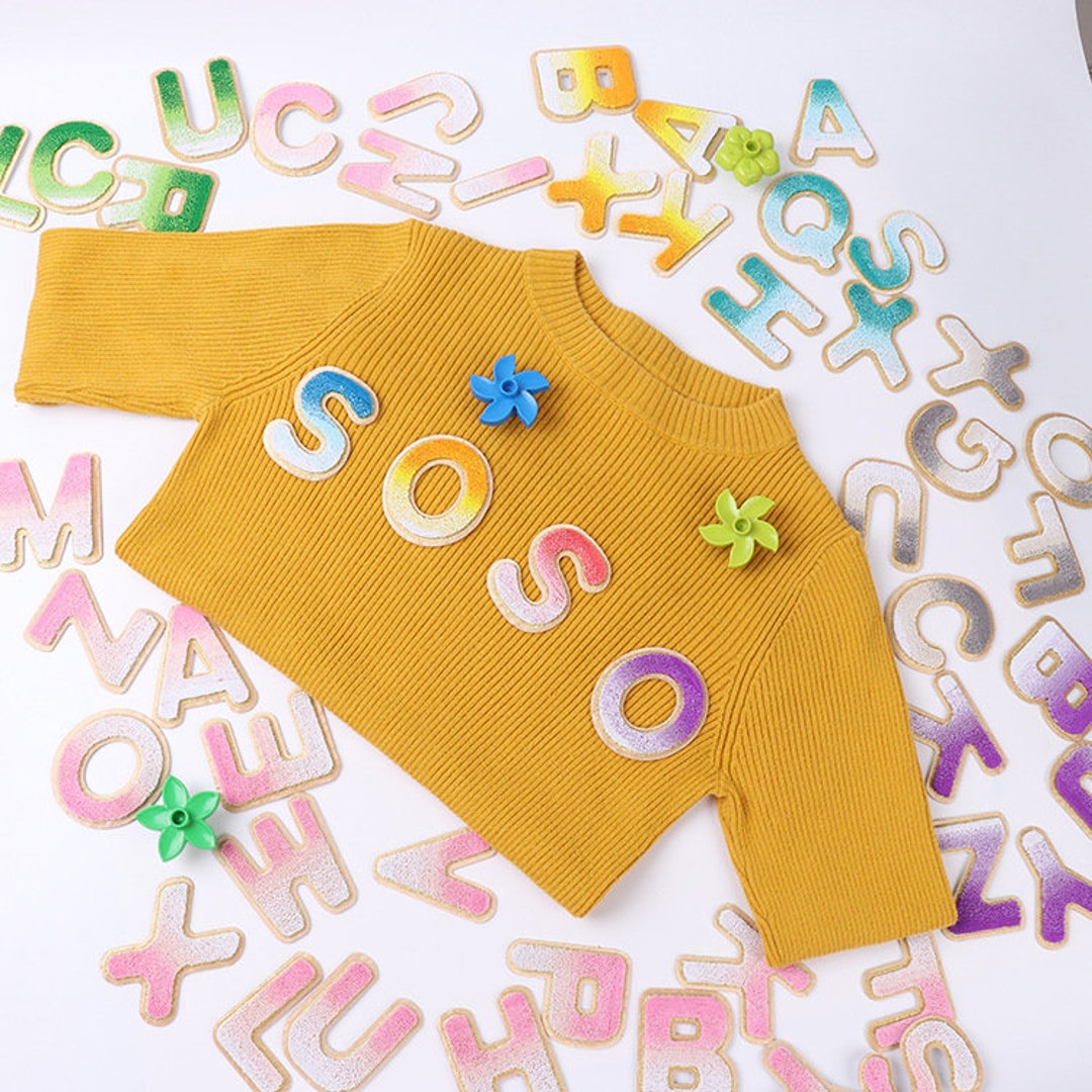 Gradient Color Alphabet Chenille Patch,glitter Embroidered Patch A-Z ...