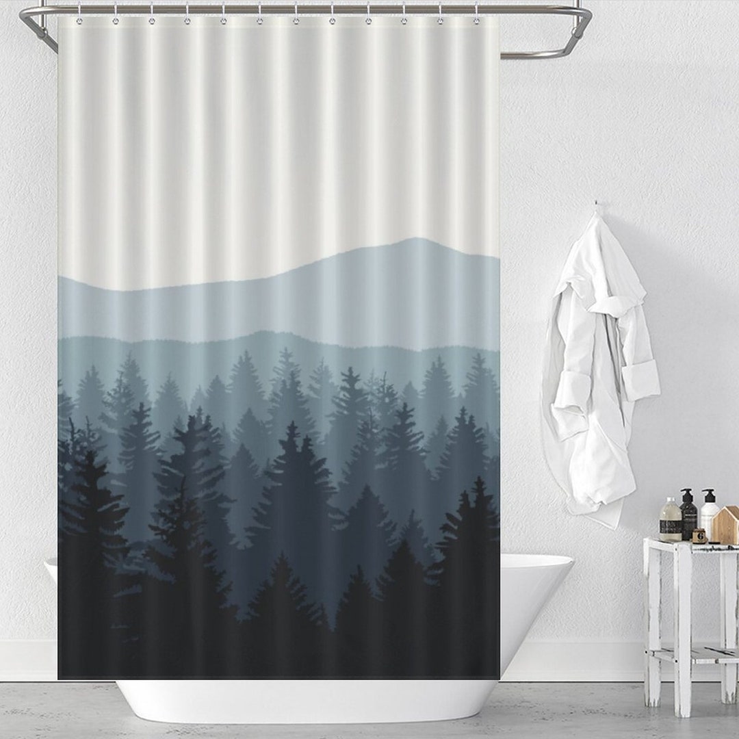Misty Forest Shower Curtain, Nature Wilderness Fog Waterproof Curtain ...
