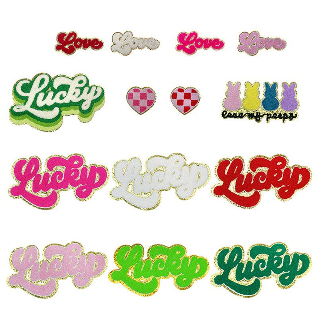 Lucky Patch,chenille Letter Patch,gold Glitter Embroidered Bunny Patch,love Chenille Patch ...