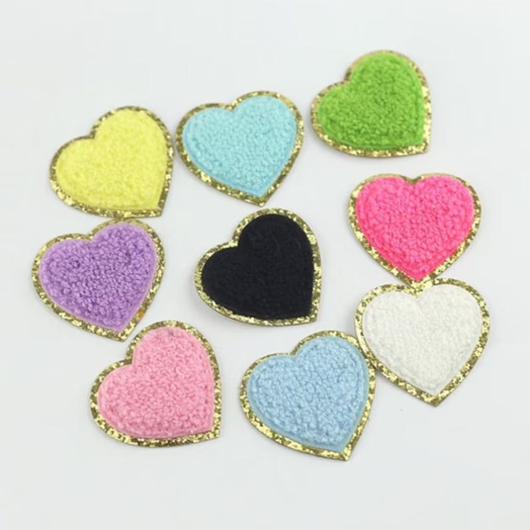 Colorful Heart Chenille Glitter Patch, Heart Patch, Gold Glitter Patch ...