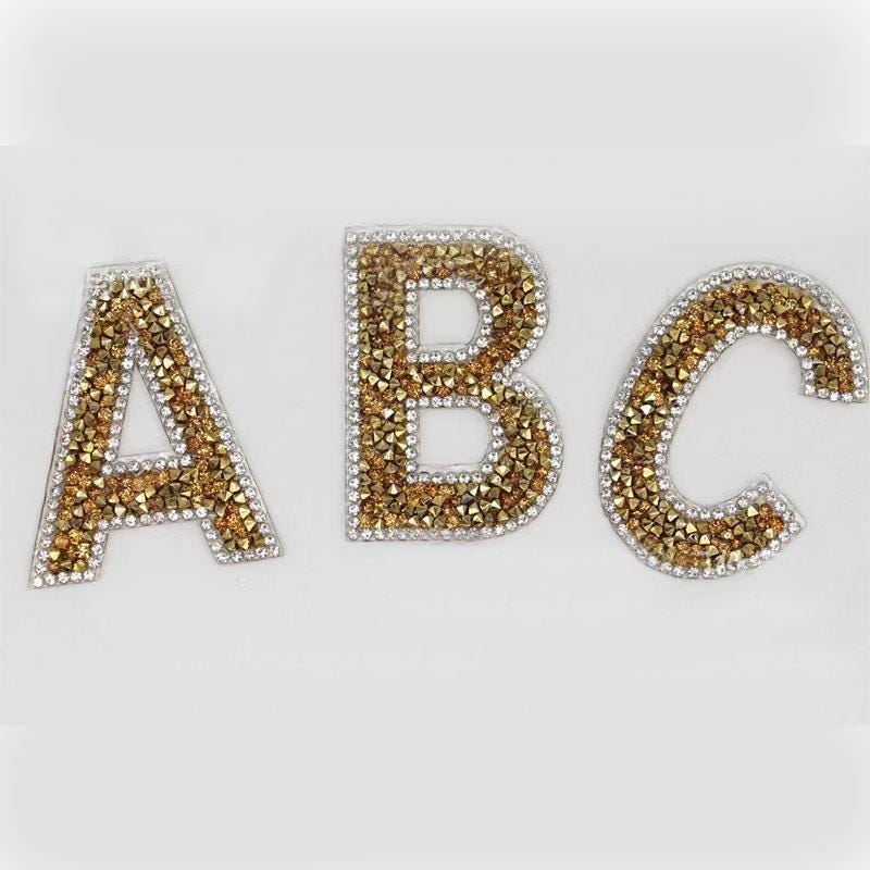 Gold Rhinestone Letter Patches,glitter Letter Applique DIY Name Badge ...