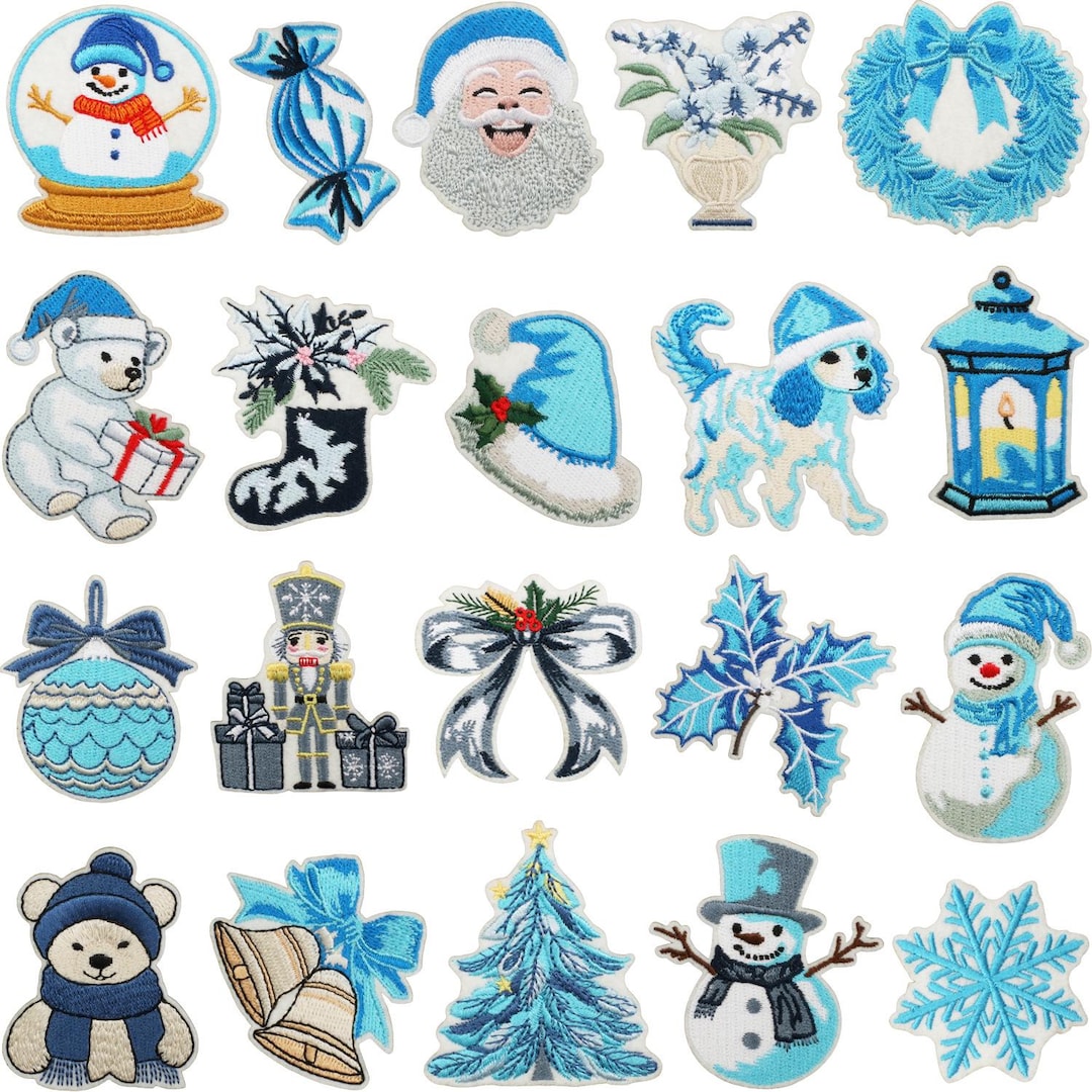 Blue Christmas Patches,christmas Embroidery Patch,santa Claus Patch ...
