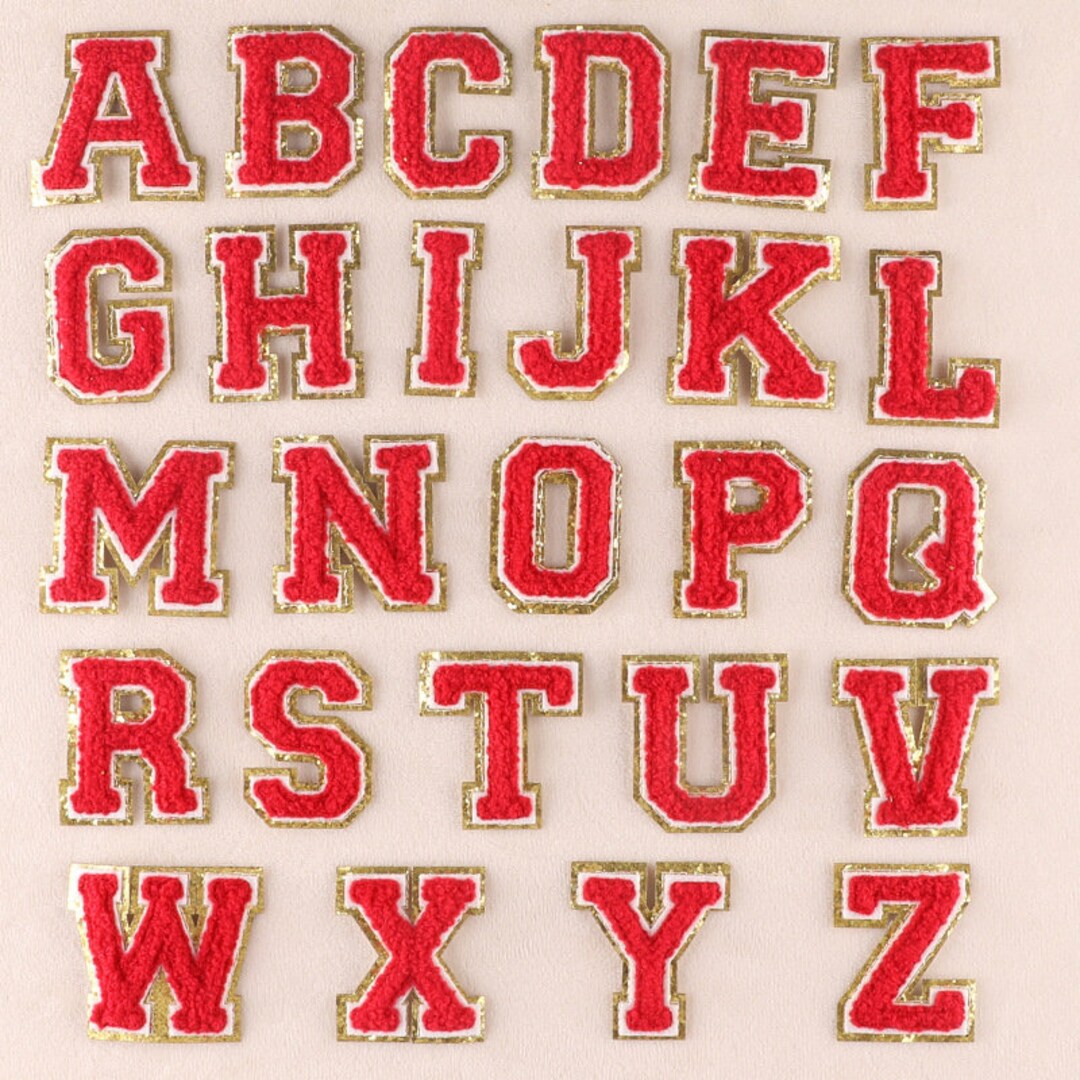 3.1 Inch Red Chenille Letters Patch,gold Glitter Letters,embroidered ...