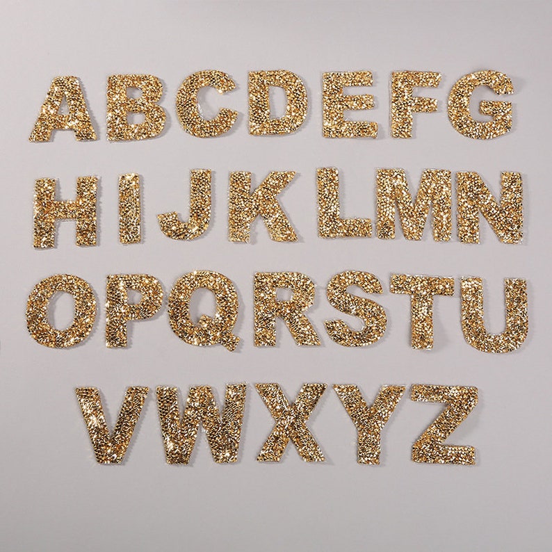 Rhinestone Letter Patches,gold Glitter Patches Iron On,letter Applique ...
