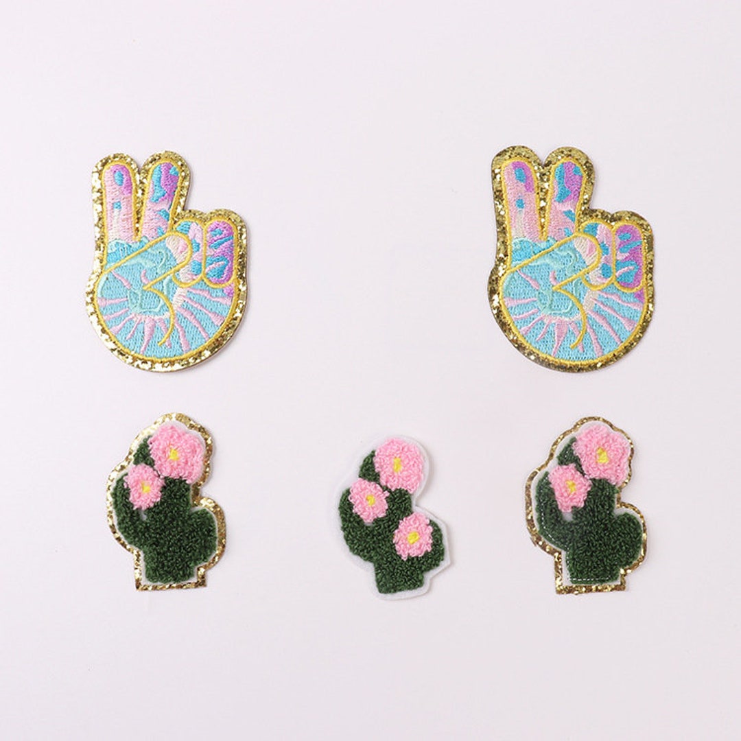 Peace Sign Patch,embroidered Cactus Patch,gold Glitter Embroidered ...