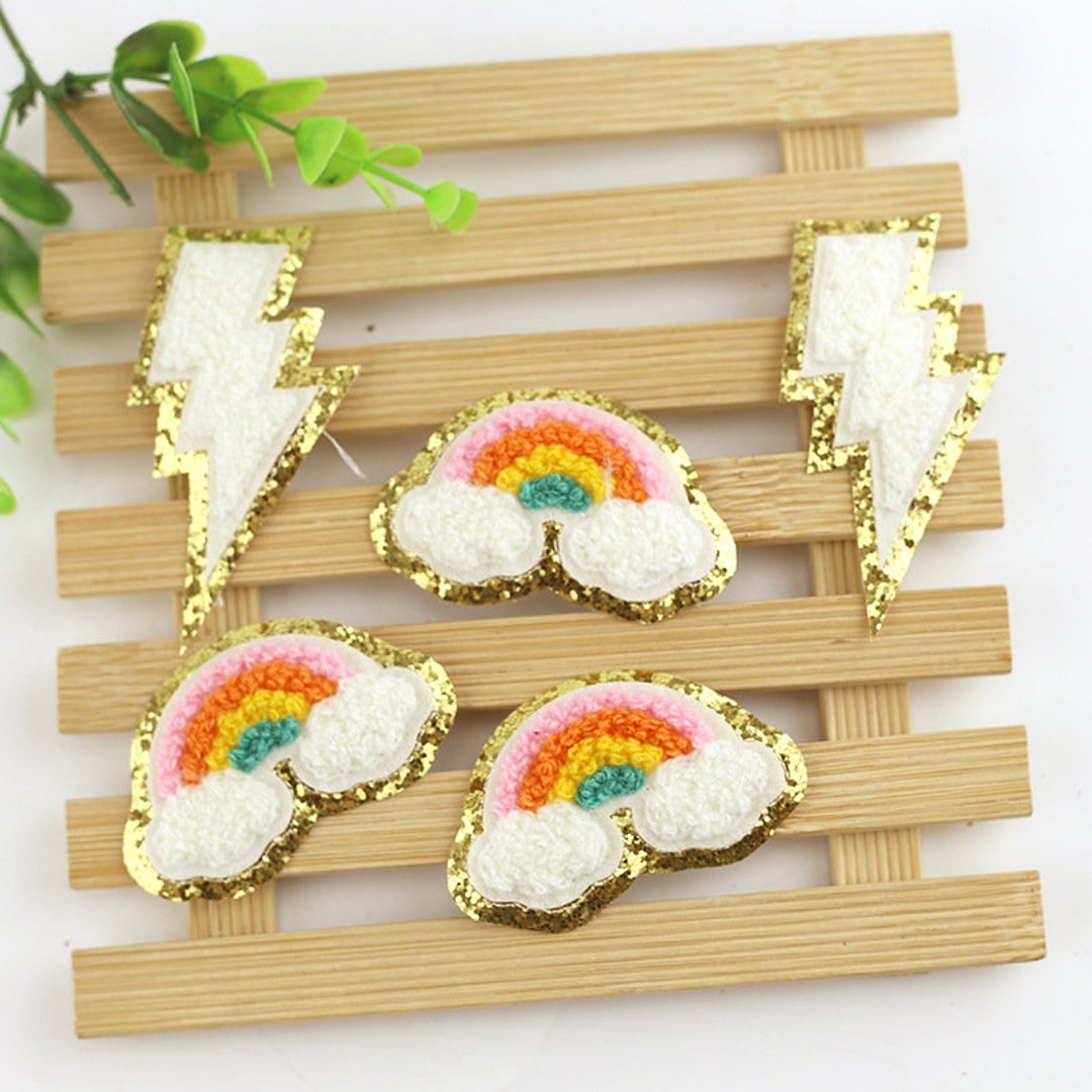Rainbow Chenille Patches,lightning Bolt Chenille Embroidered Patch,gold ...