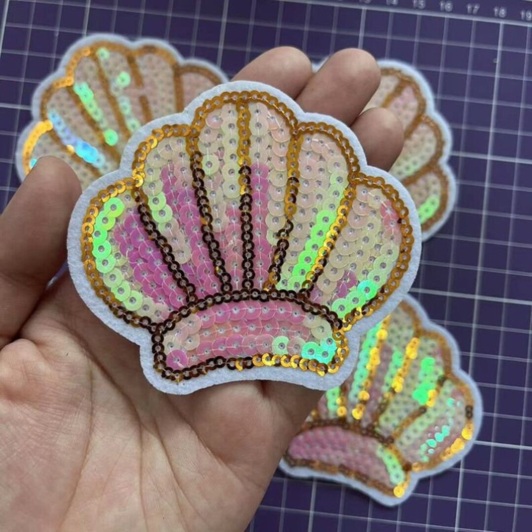 Sea Shell Sequined Iron on Patch,embroidered Applique Diy Patches for ...