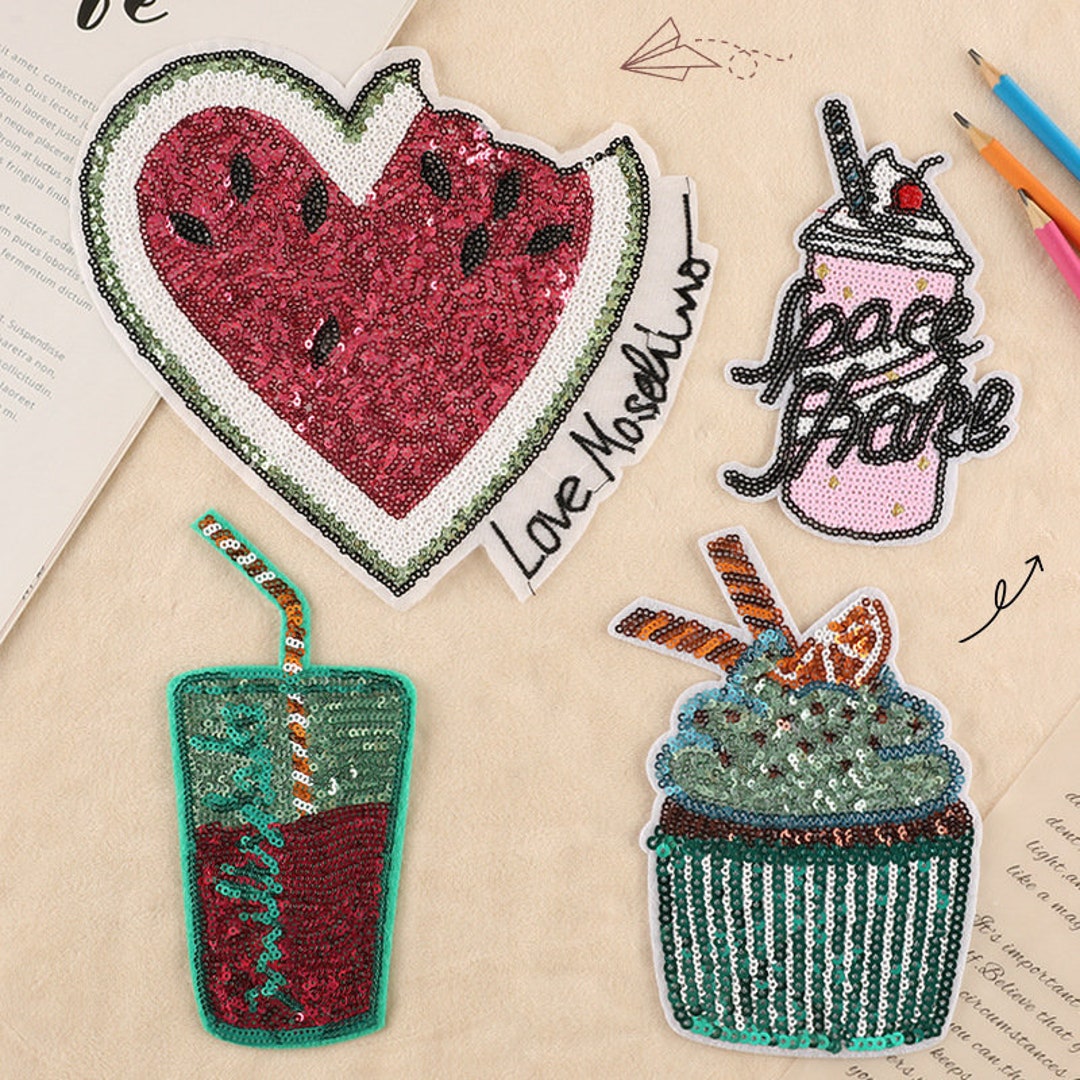 Sequin Fruit Drinks Embroidery Iron on Patch,glitter Patch,sparkling ...